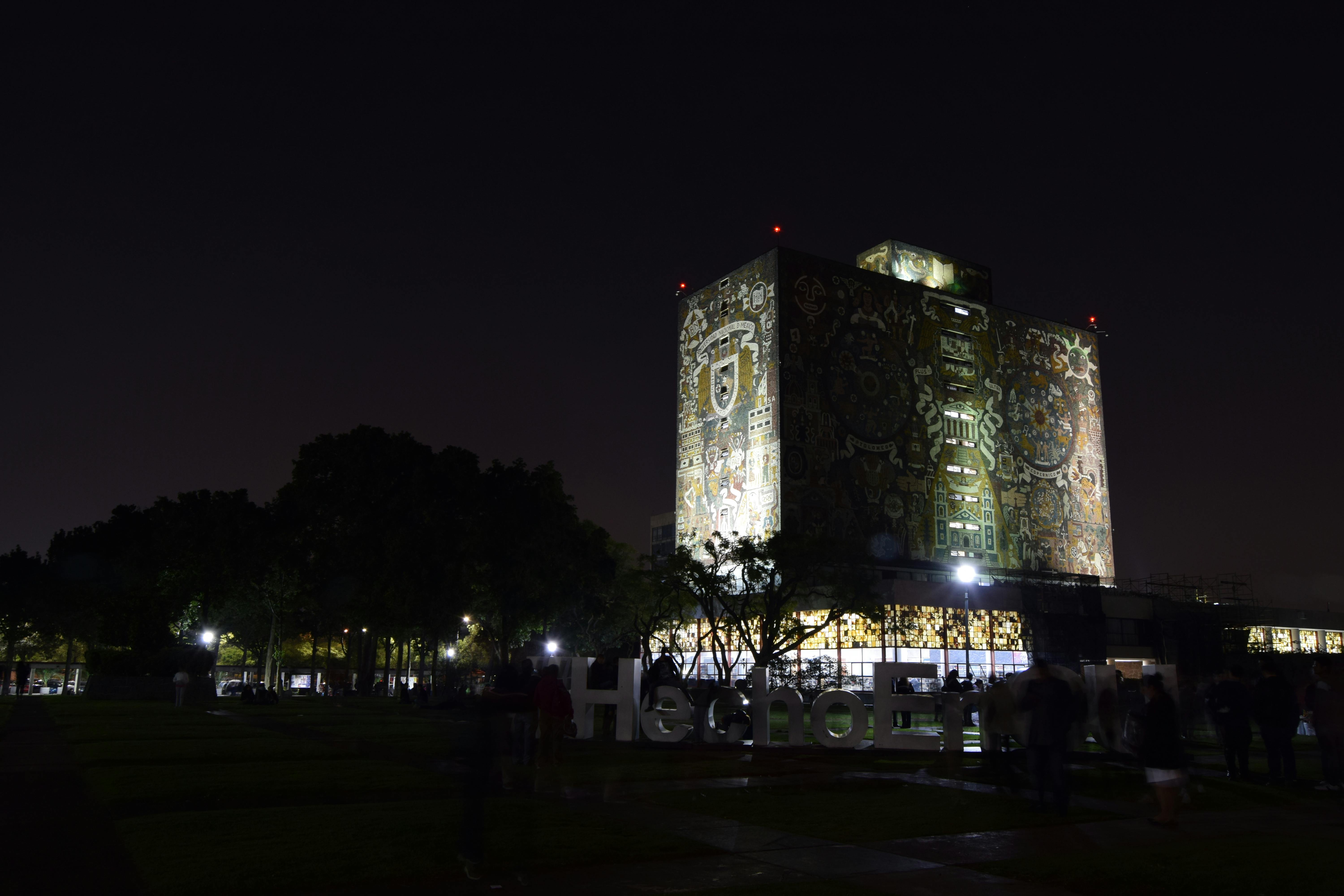 Lights on Wall of UNAM University with Mural at Night · Free Stock Photo