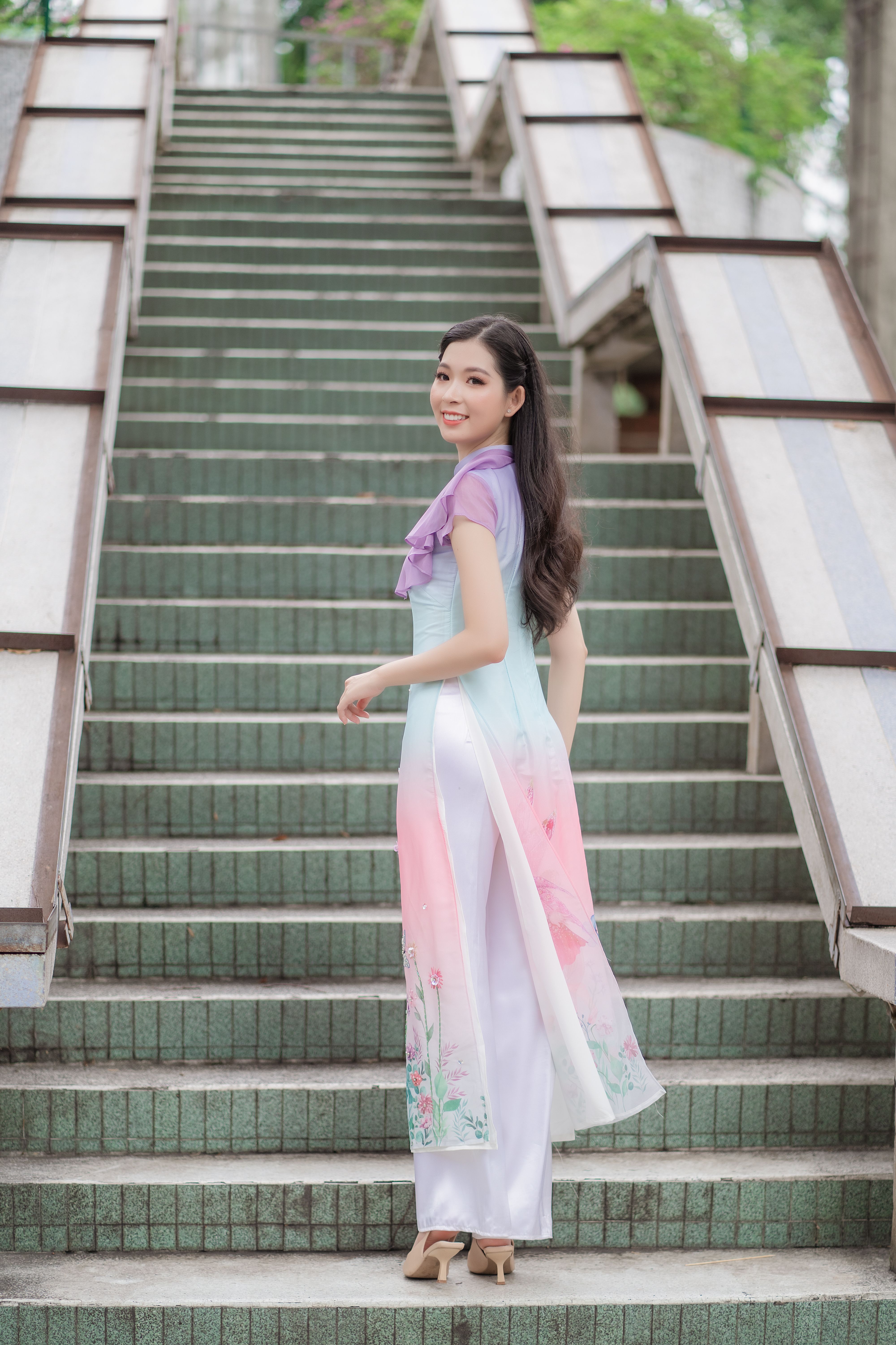 Women Wearing Colorful Dresses on Stairs · Free Stock Photo