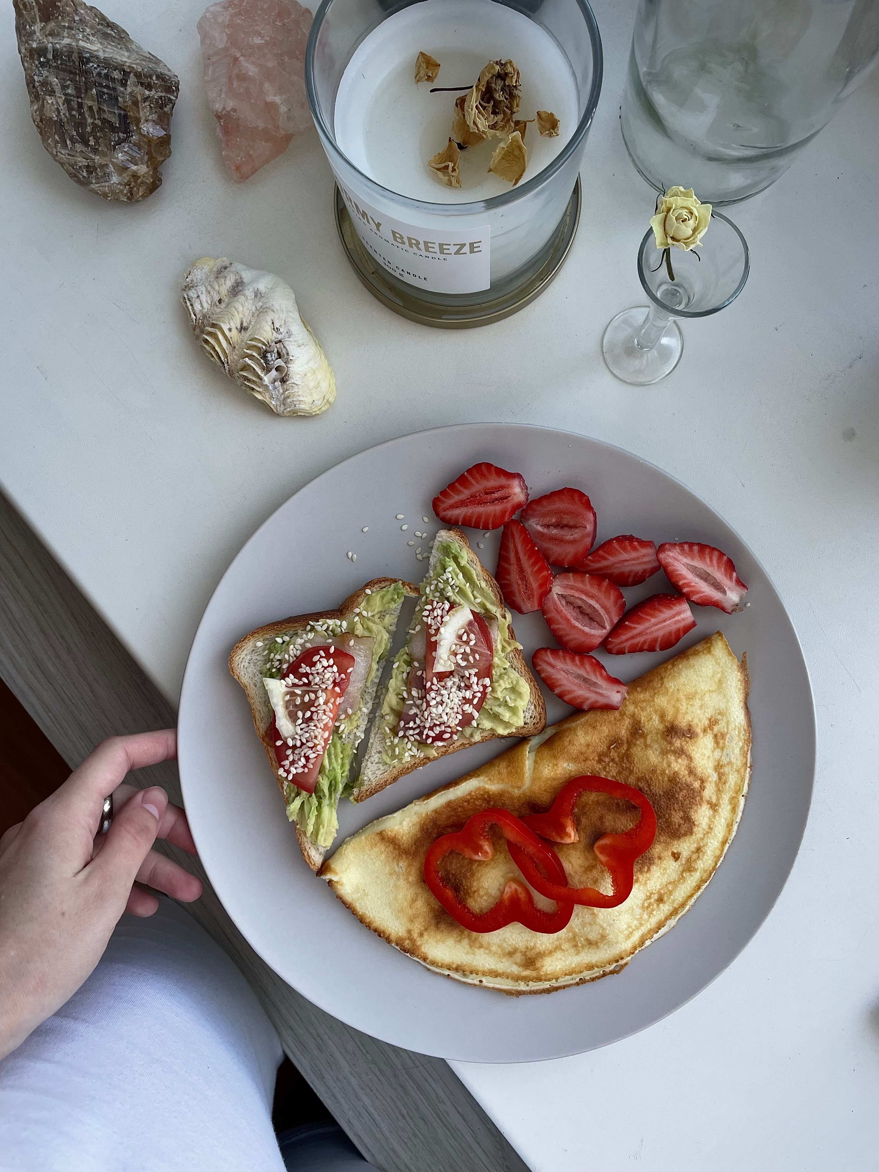 Crepes, Bread and Strawberries on Plate · Free Stock Photo