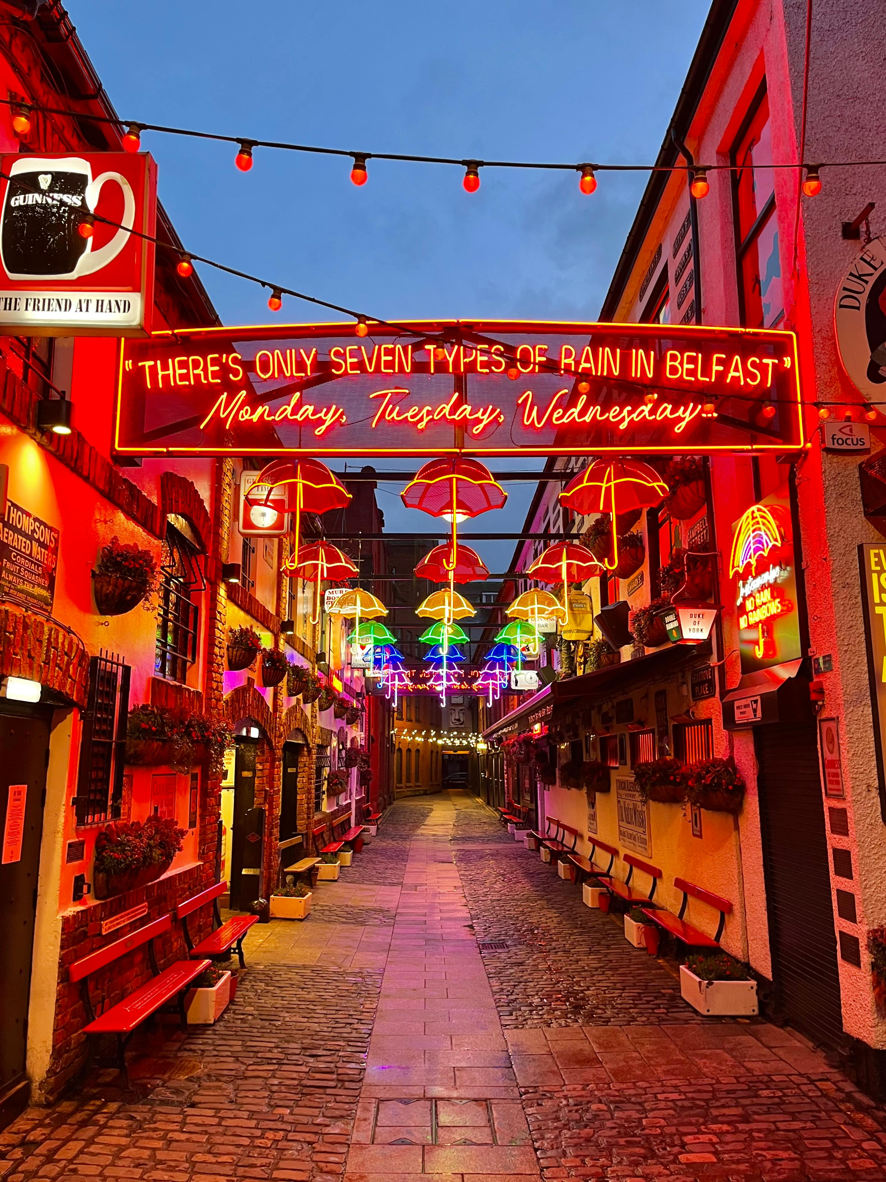 View of an Illuminated, Empty Alley between Buildings in Belfast ...