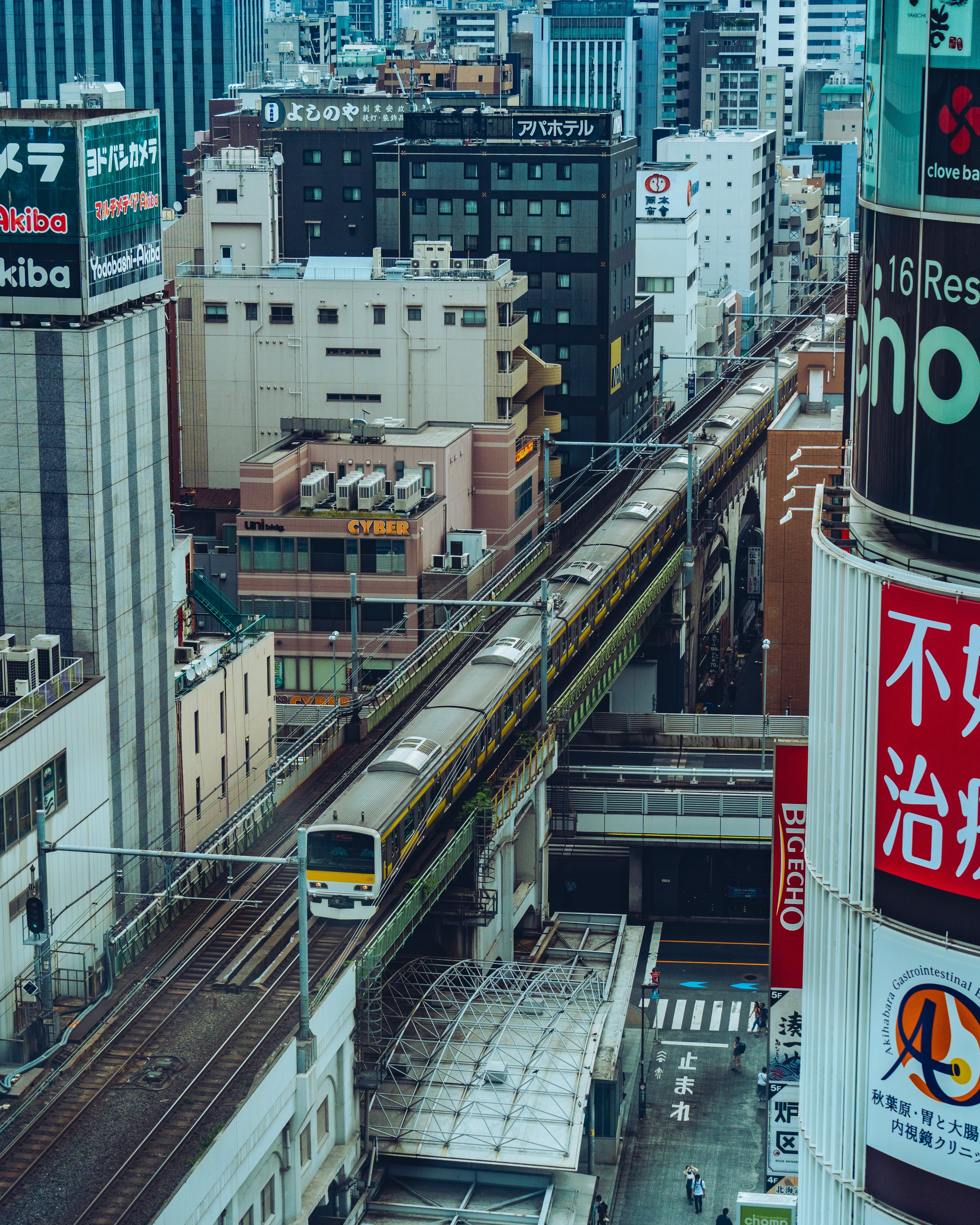Aerial View of a Train in a Modern Japanese City · Free Stock Photo