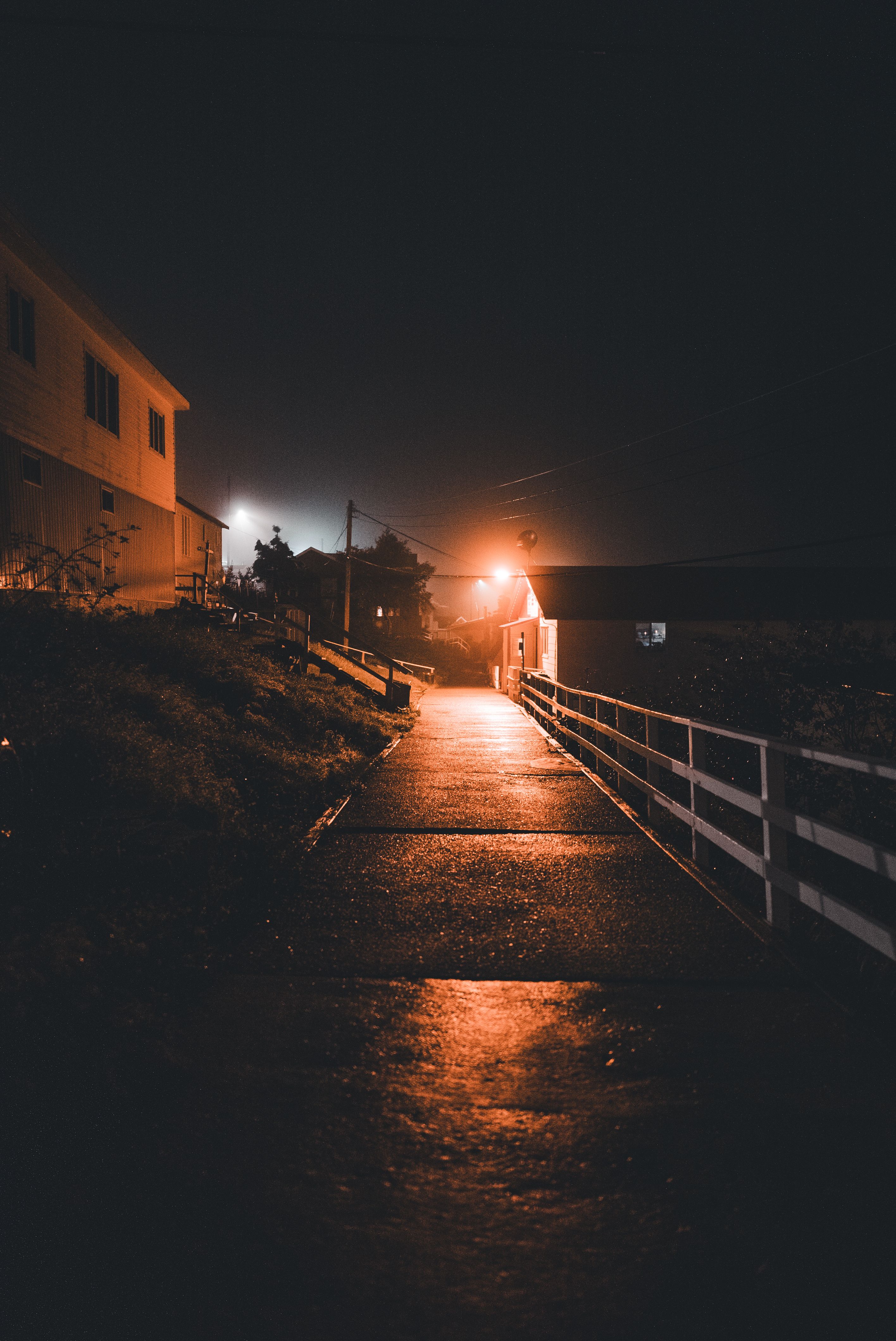 Illuminated Straight Street at Night · Free Stock Photo