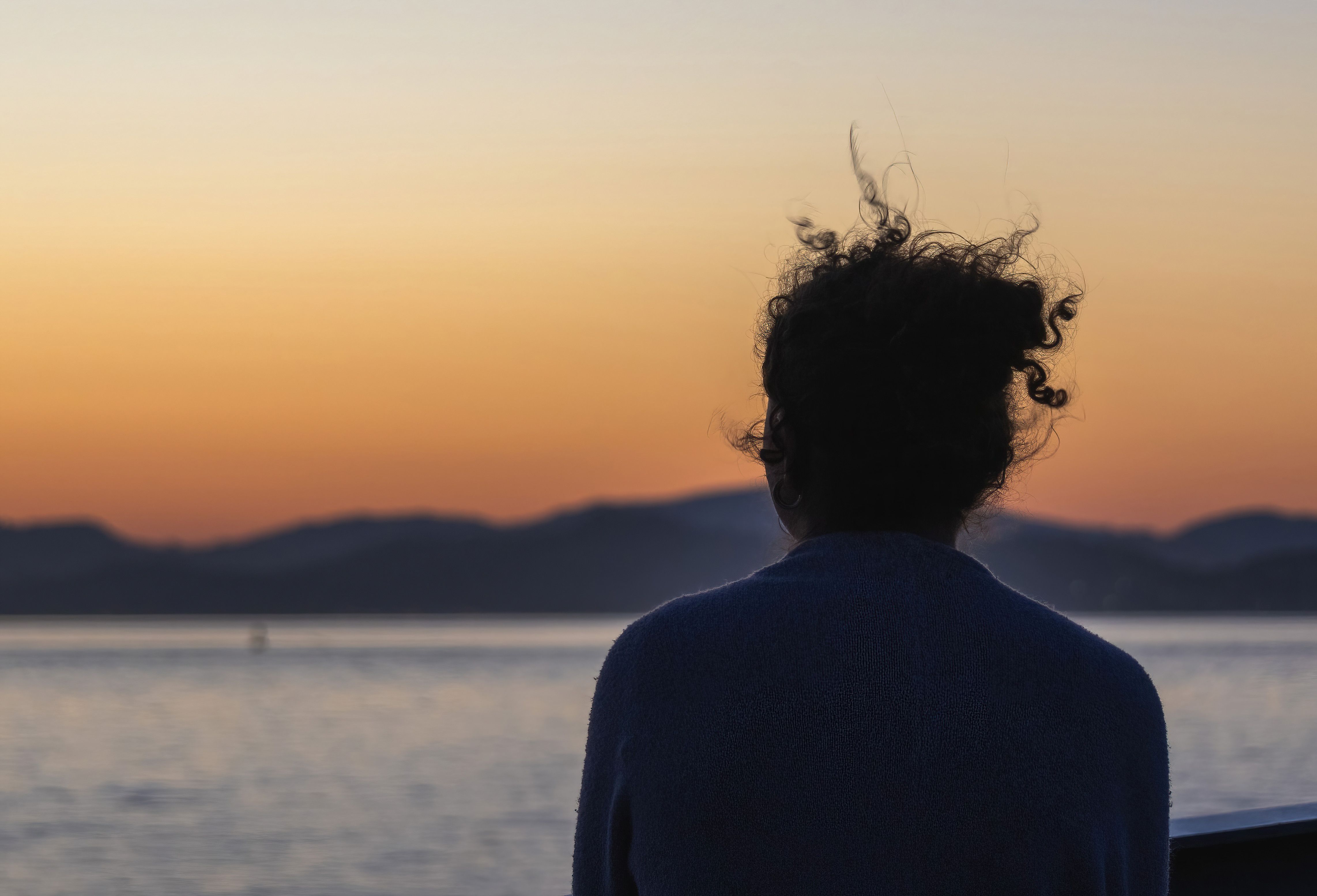 Back View of Woman on Shore at Sunset · Free Stock Photo