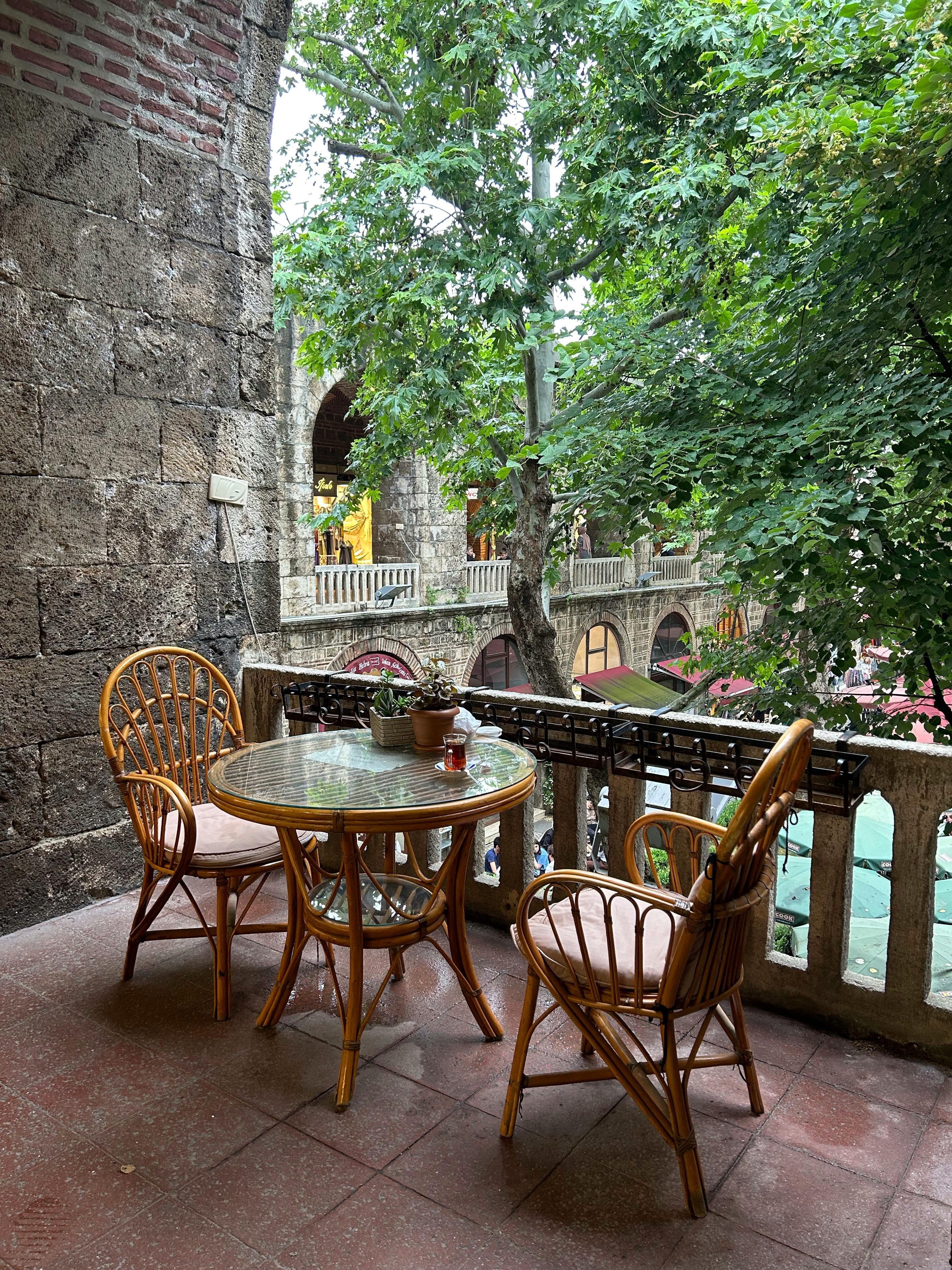 Cafe Table and Chairs on a Balcony of Koza Han Caravanserai, Bursa ...