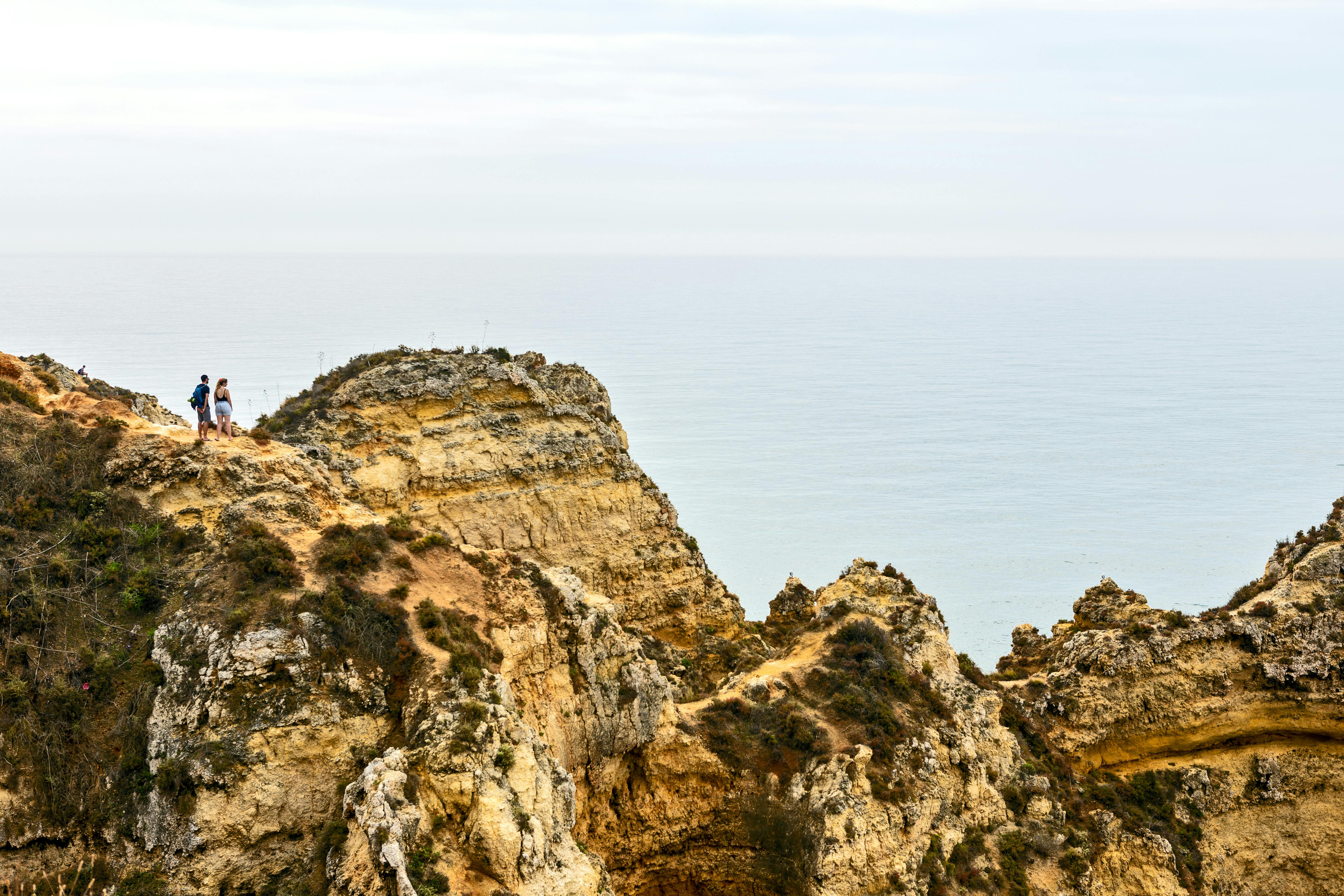 Person Standing on Mountain Overlooking Body of Water · Free Stock Photo