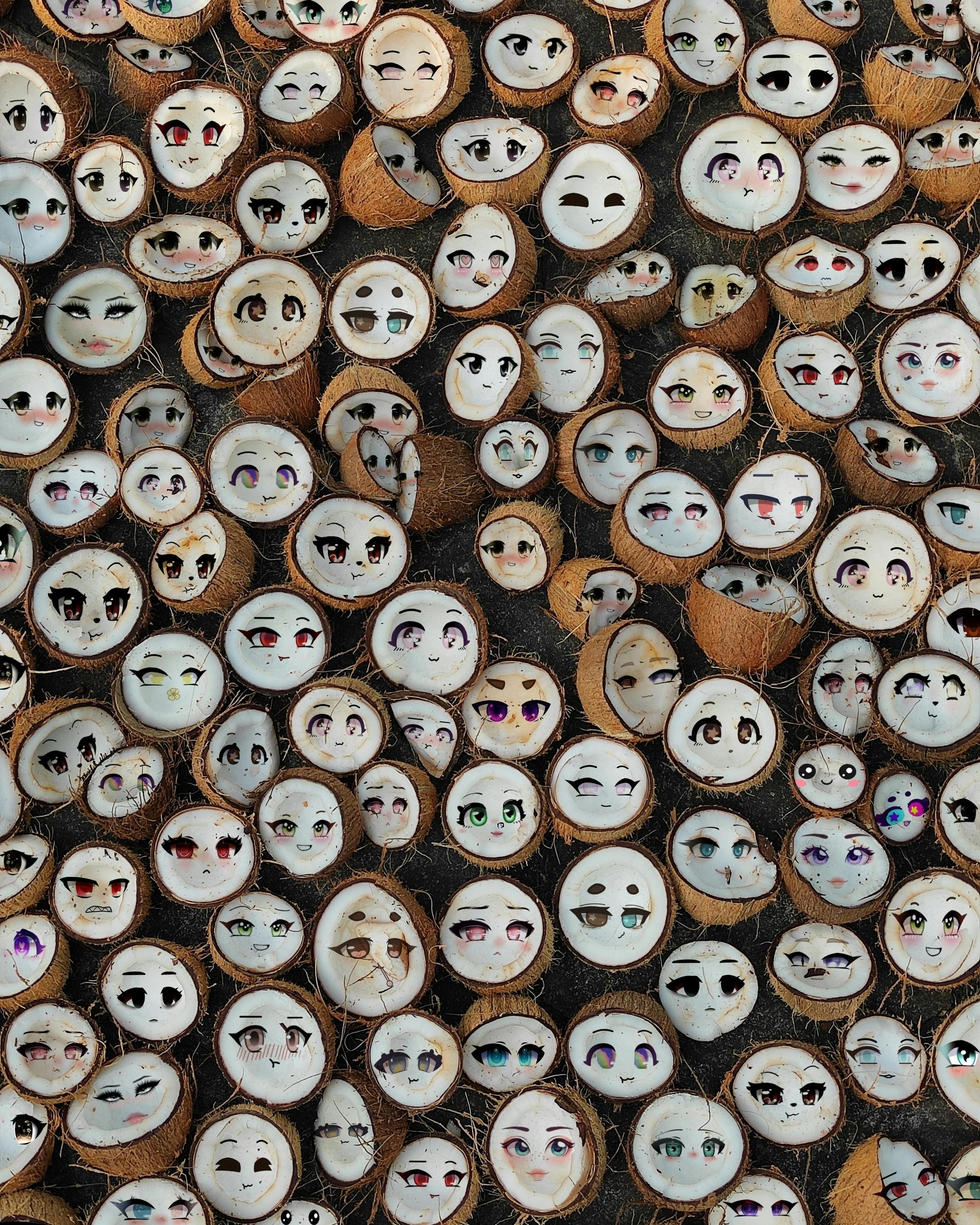 Faces Painted on Coconuts Halves · Free Stock Photo