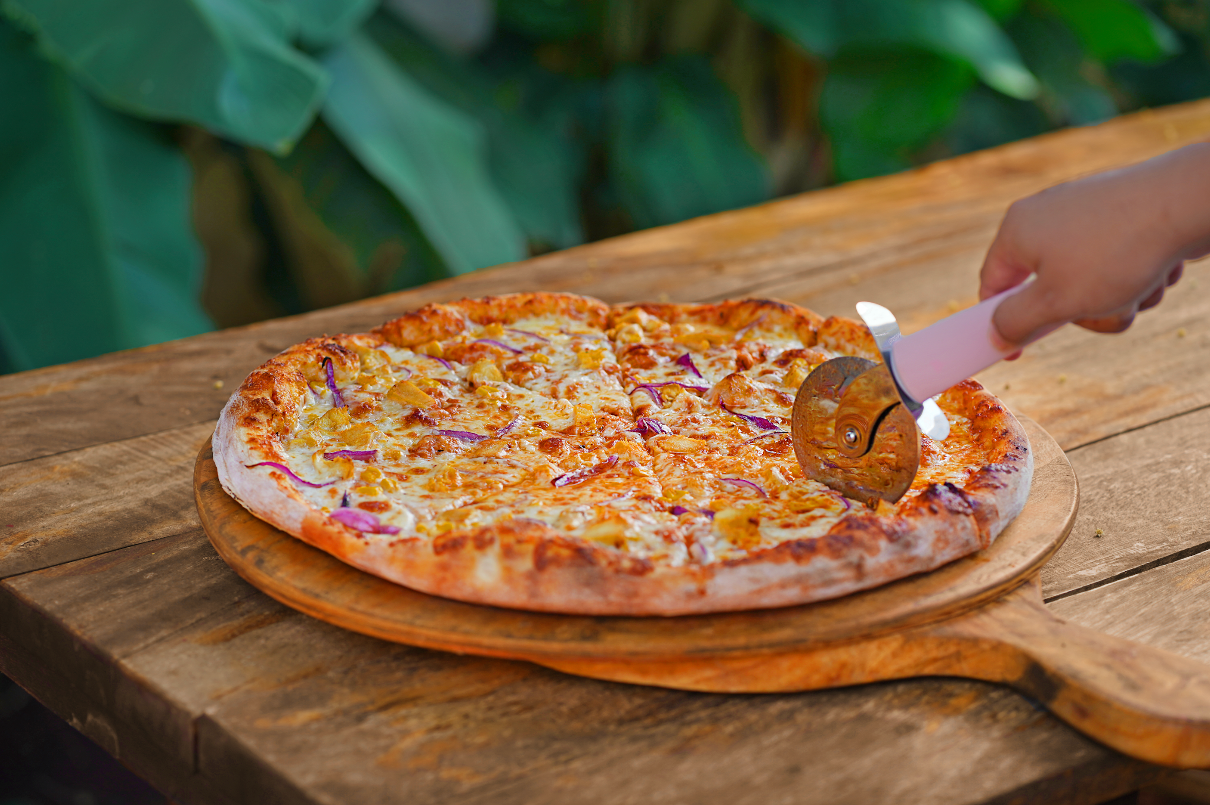 Hand of a Woman Cutting Pizza · Free Stock Photo
