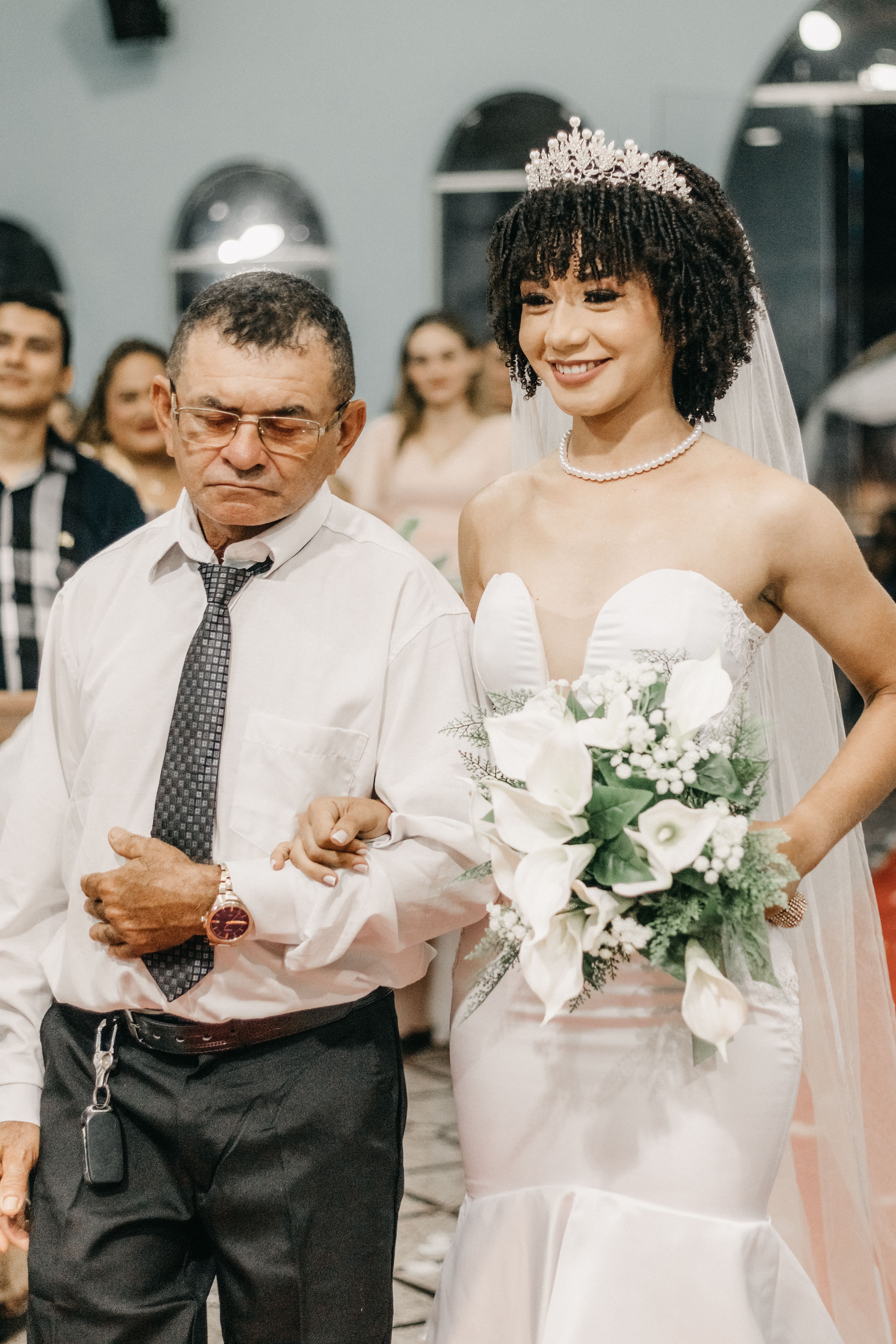 Smiling Bride with Father at Church · Free Stock Photo