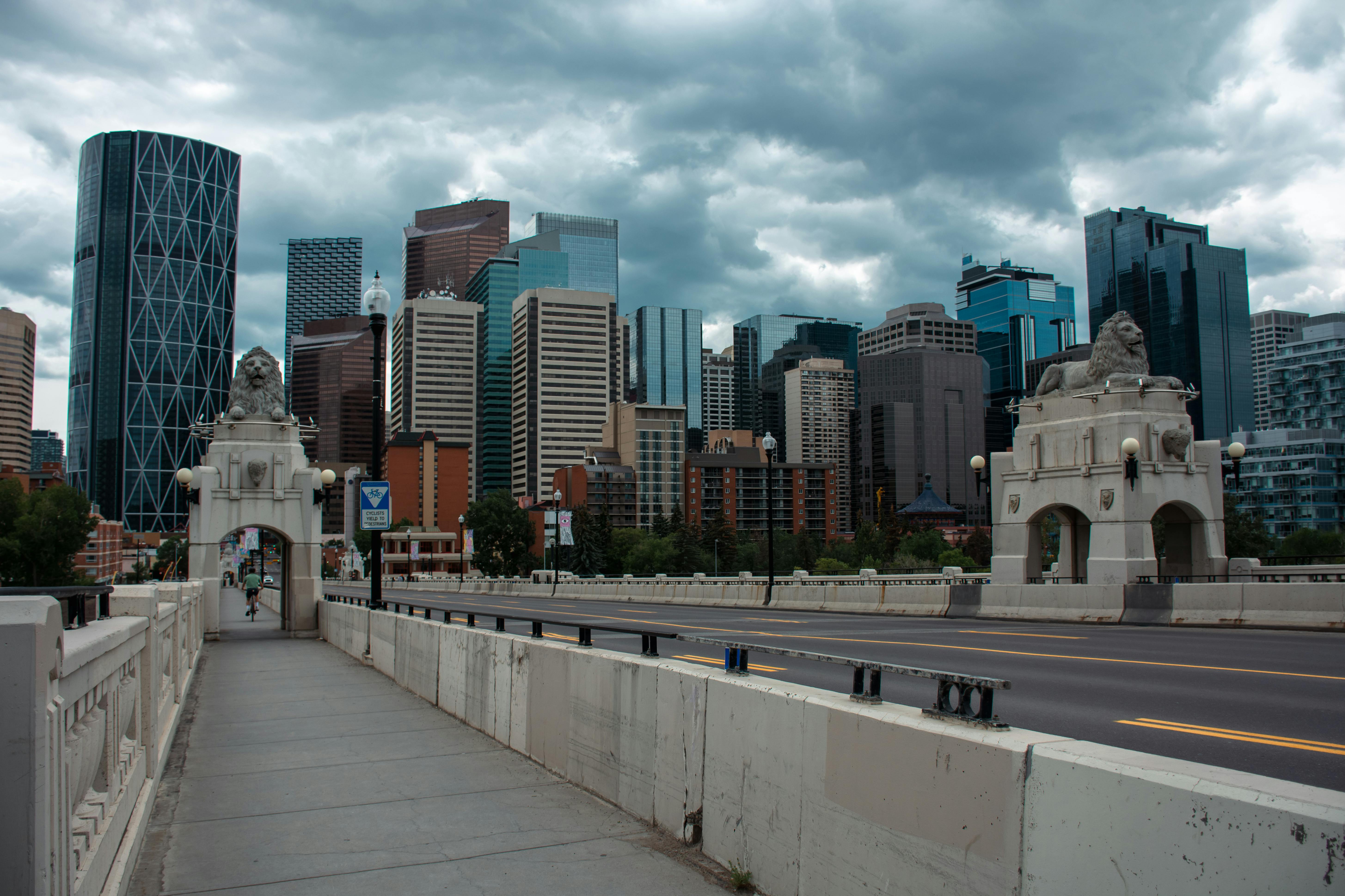 View of the Centre Street Bridge and Skyscrapers in Calgary, Alberta ...