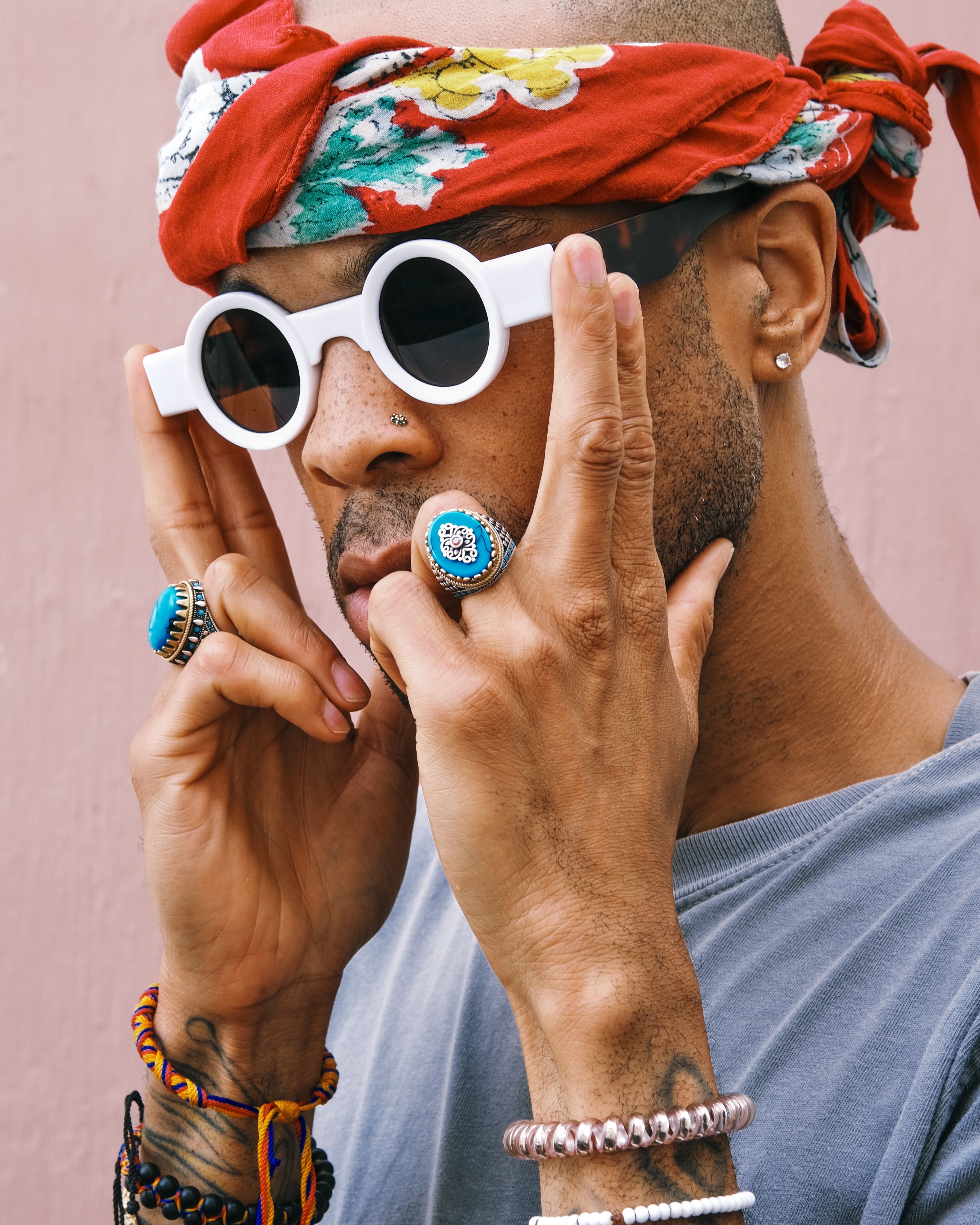 Man Posing in Sunglasses and Hairband · Free Stock Photo