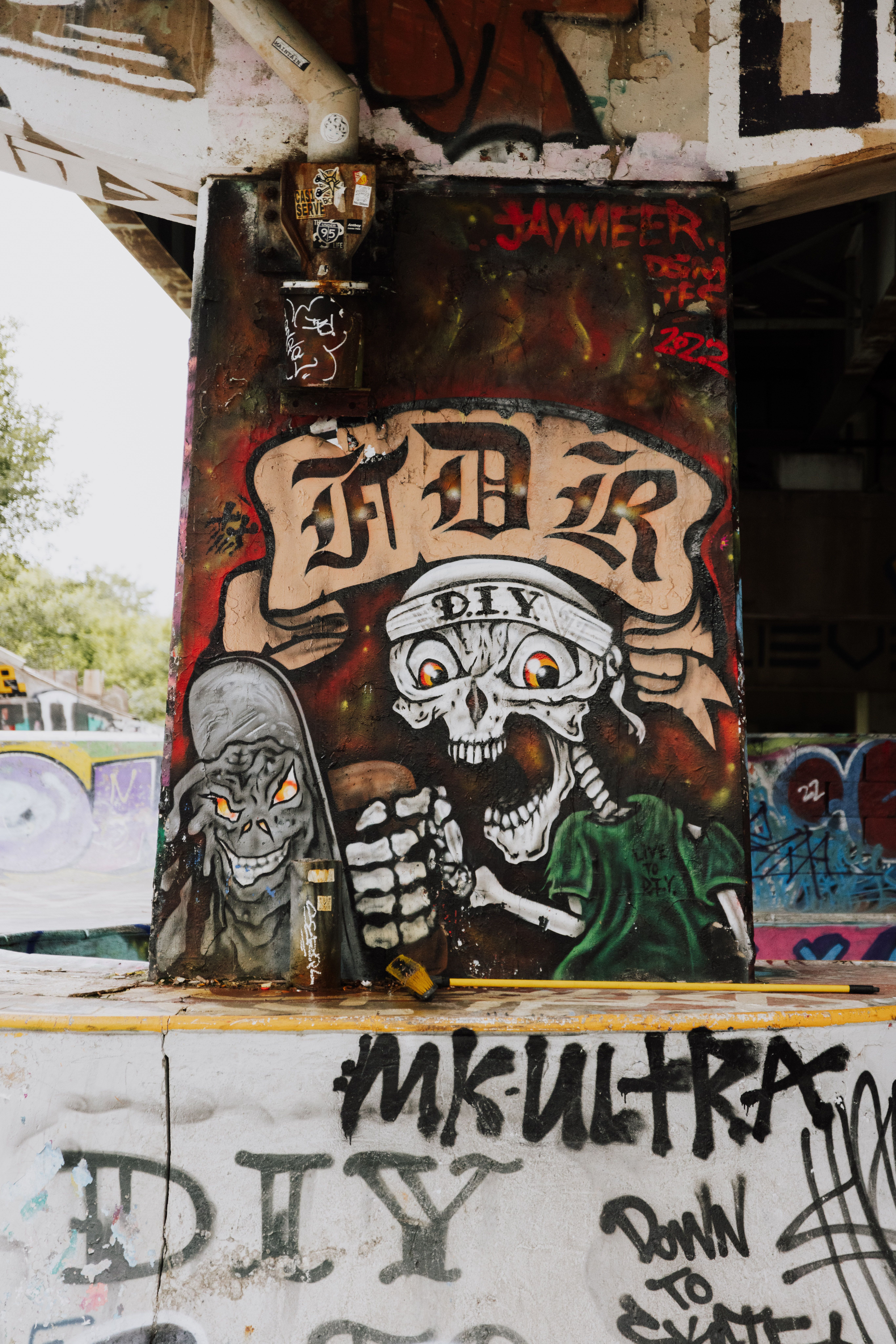 Graffiti Covering a Support Column · Free Stock Photo