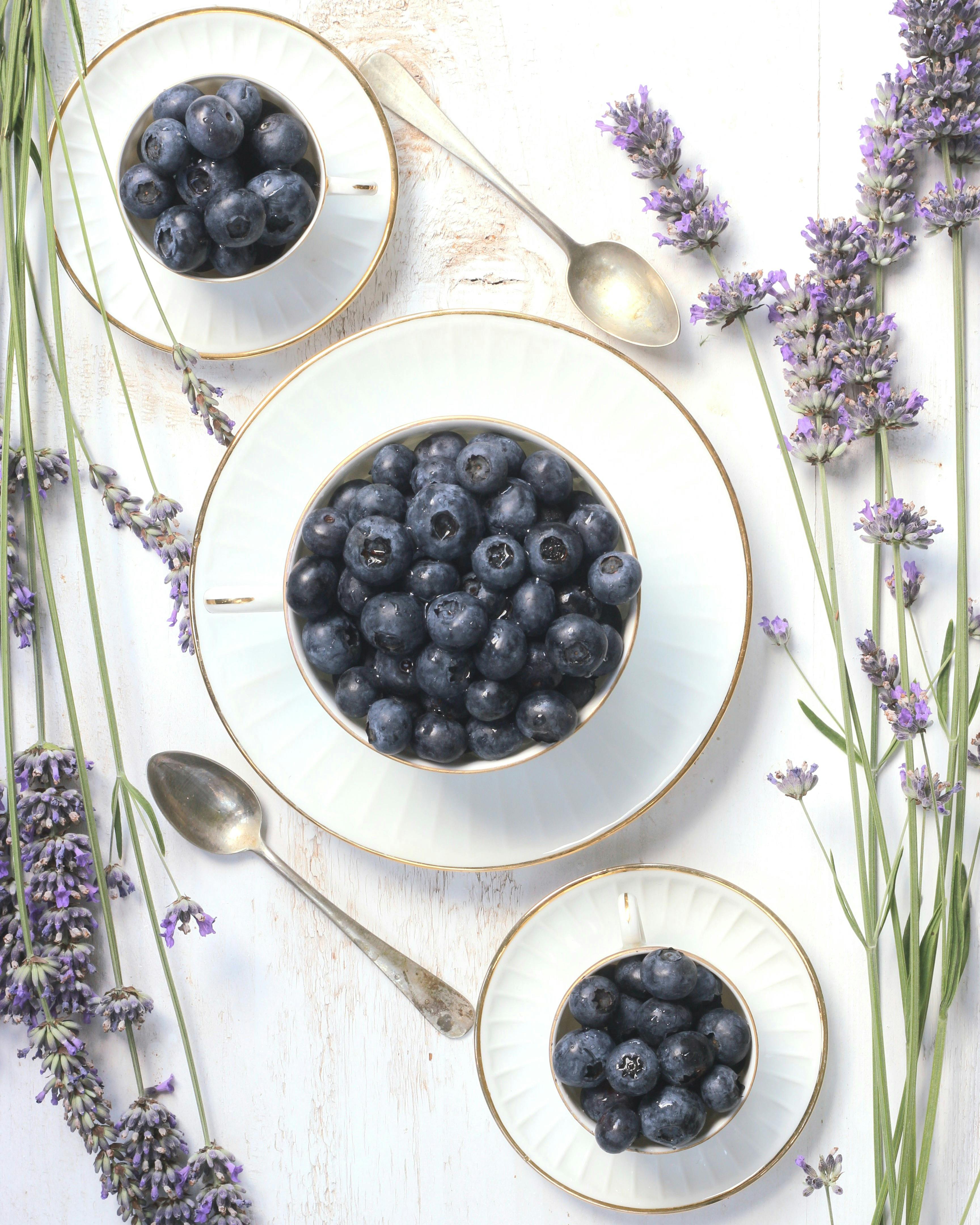 Top View of Blueberries on Plates · Free Stock Photo