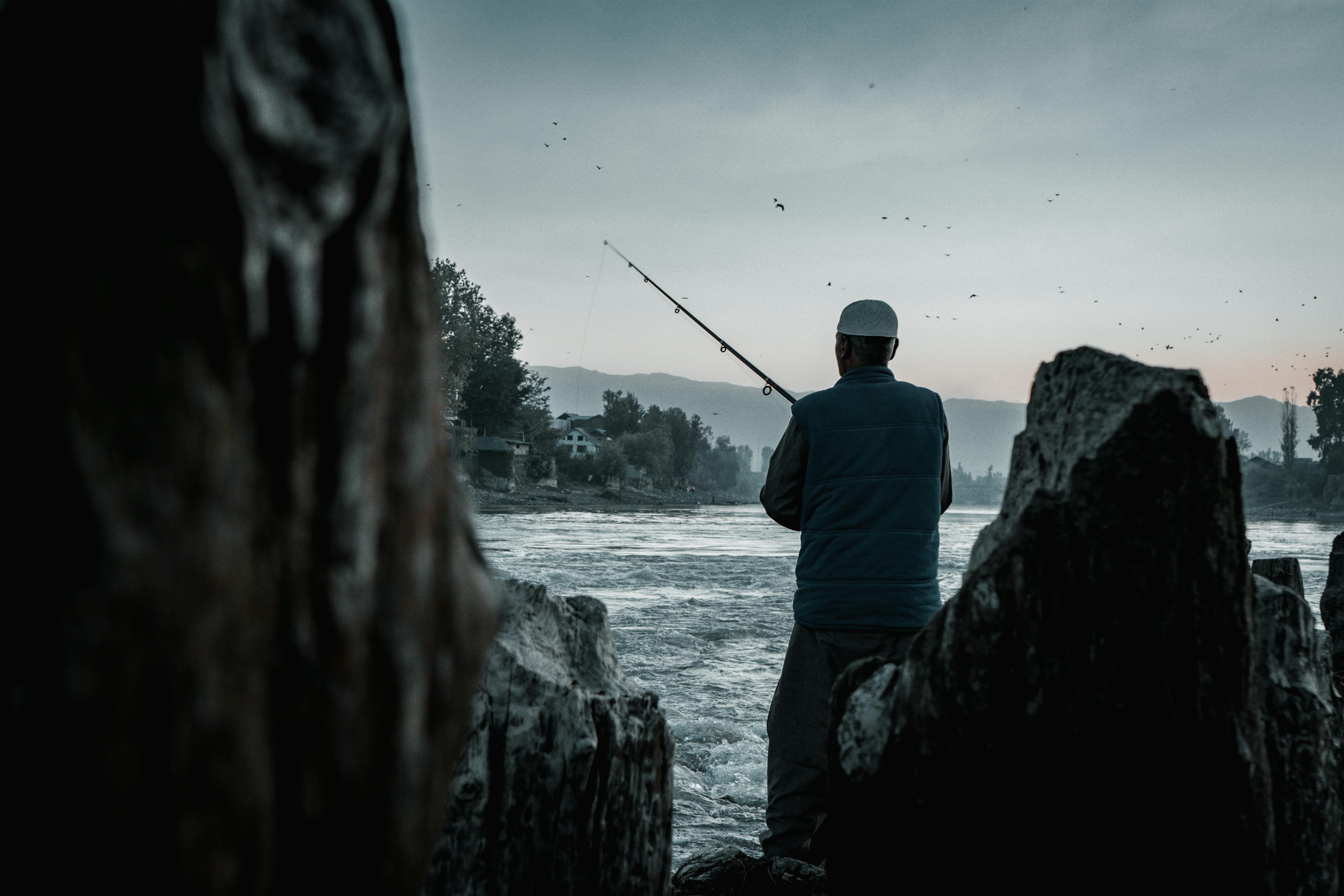 Angler Fishing at Shore · Free Stock Photo