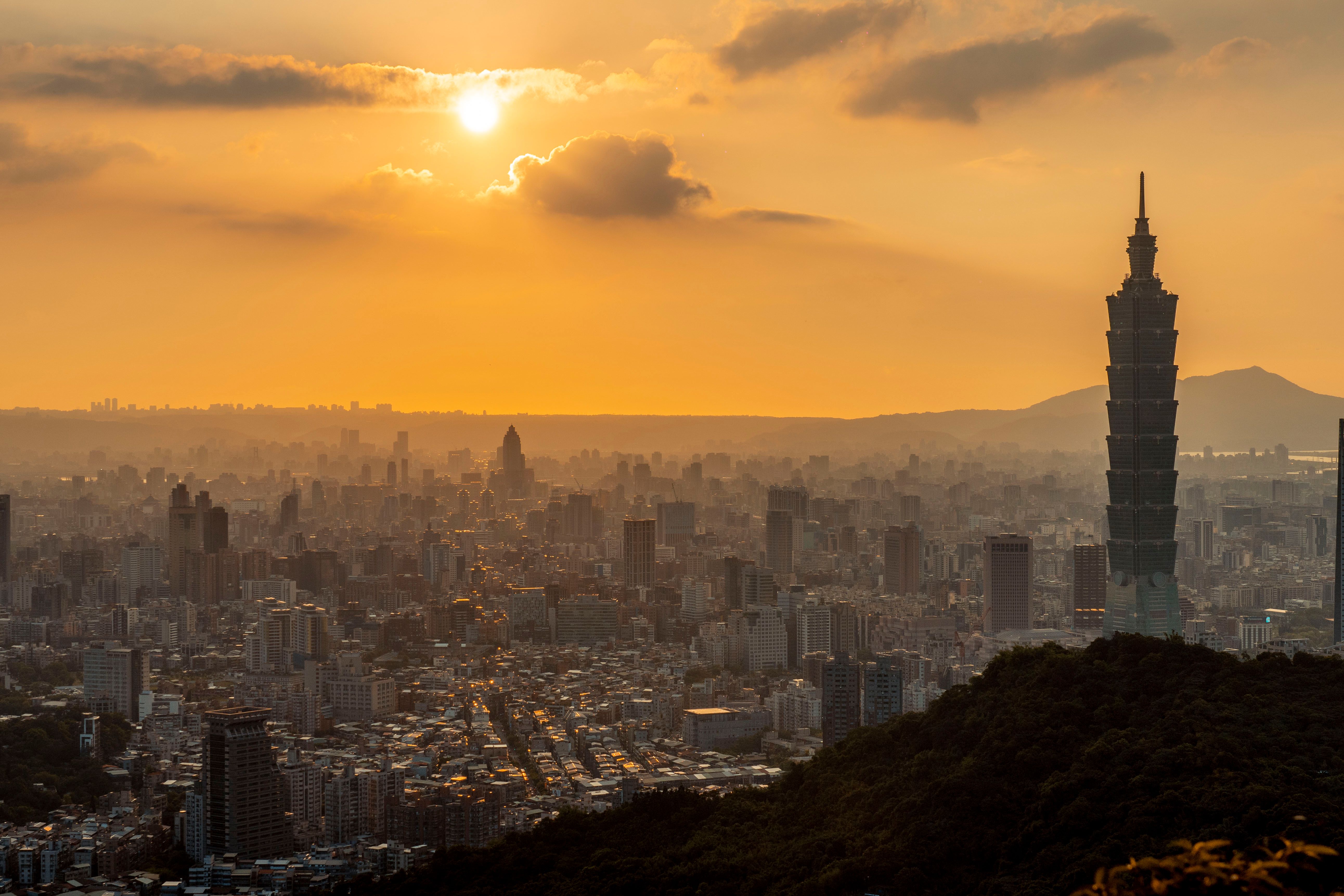 Taipei Cityscape against Yellow Sky · Free Stock Photo