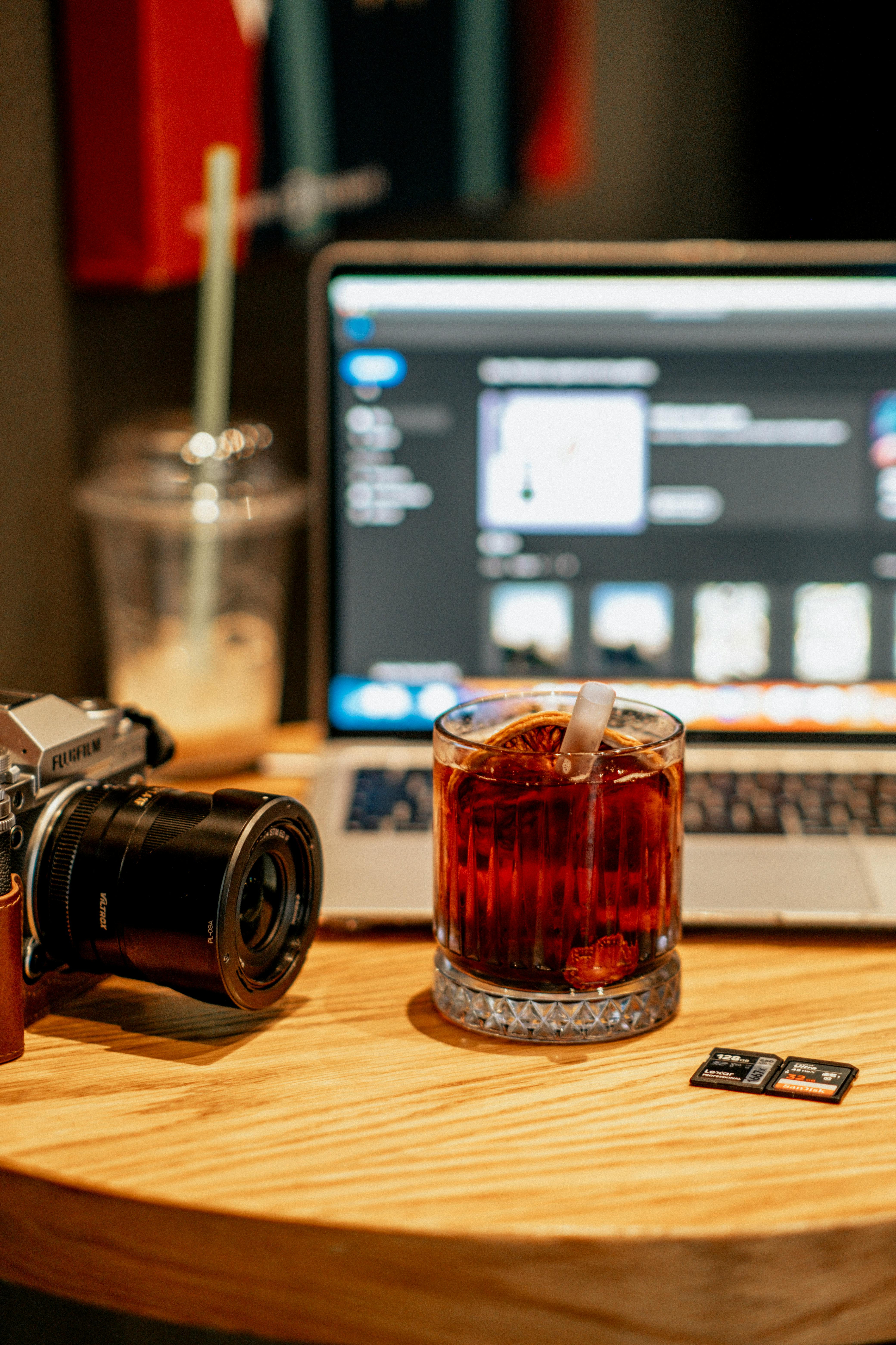 Tea, Camera and Laptop on Table · Free Stock Photo