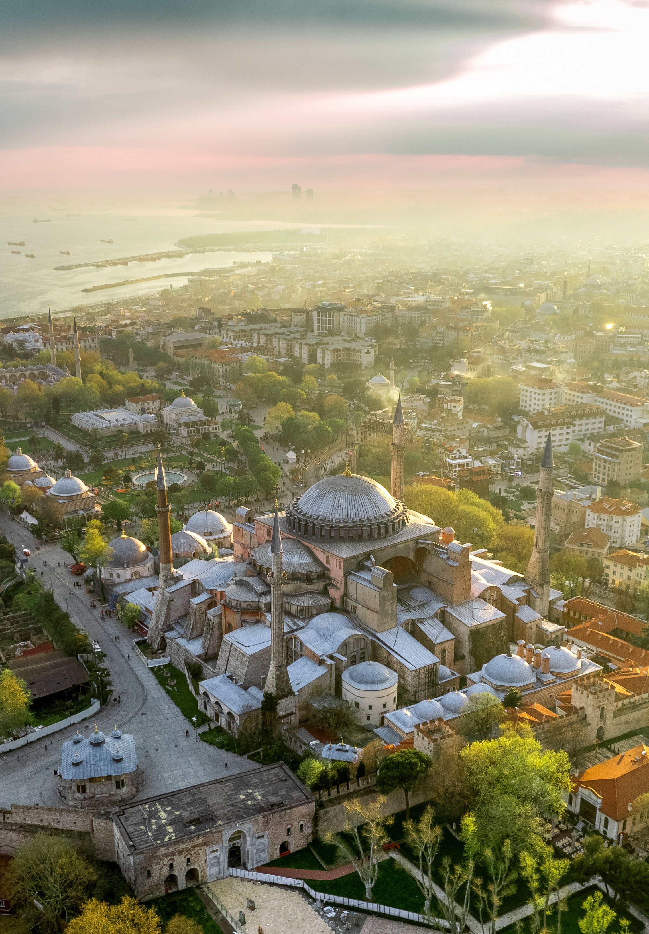 Aerial Panorama of Istanbul Cityscape with Hagia Sophia Mosque · Free ...