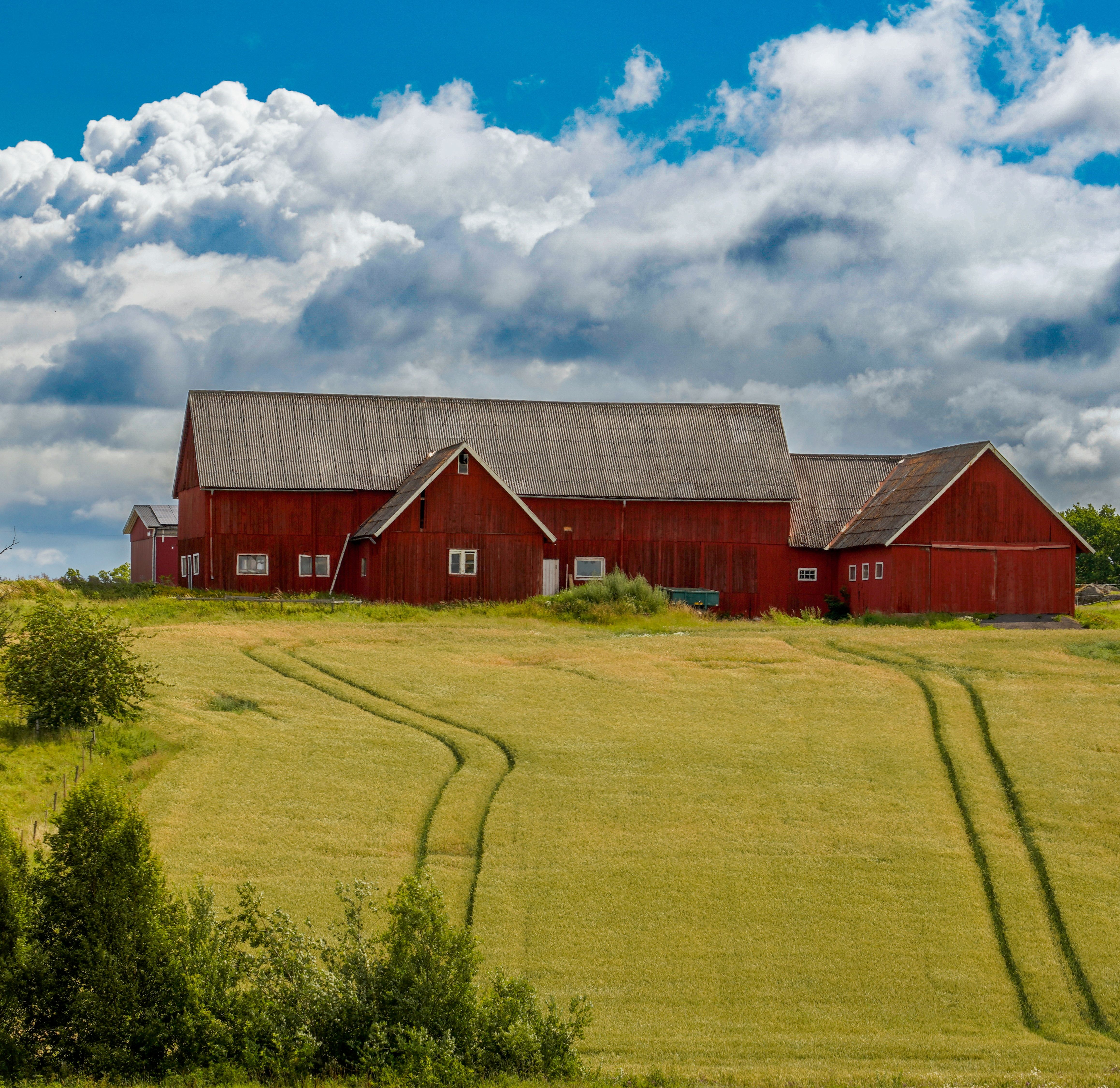 Scenic View of a Farmhouse and an Agricultural Field · Free Stock Photo