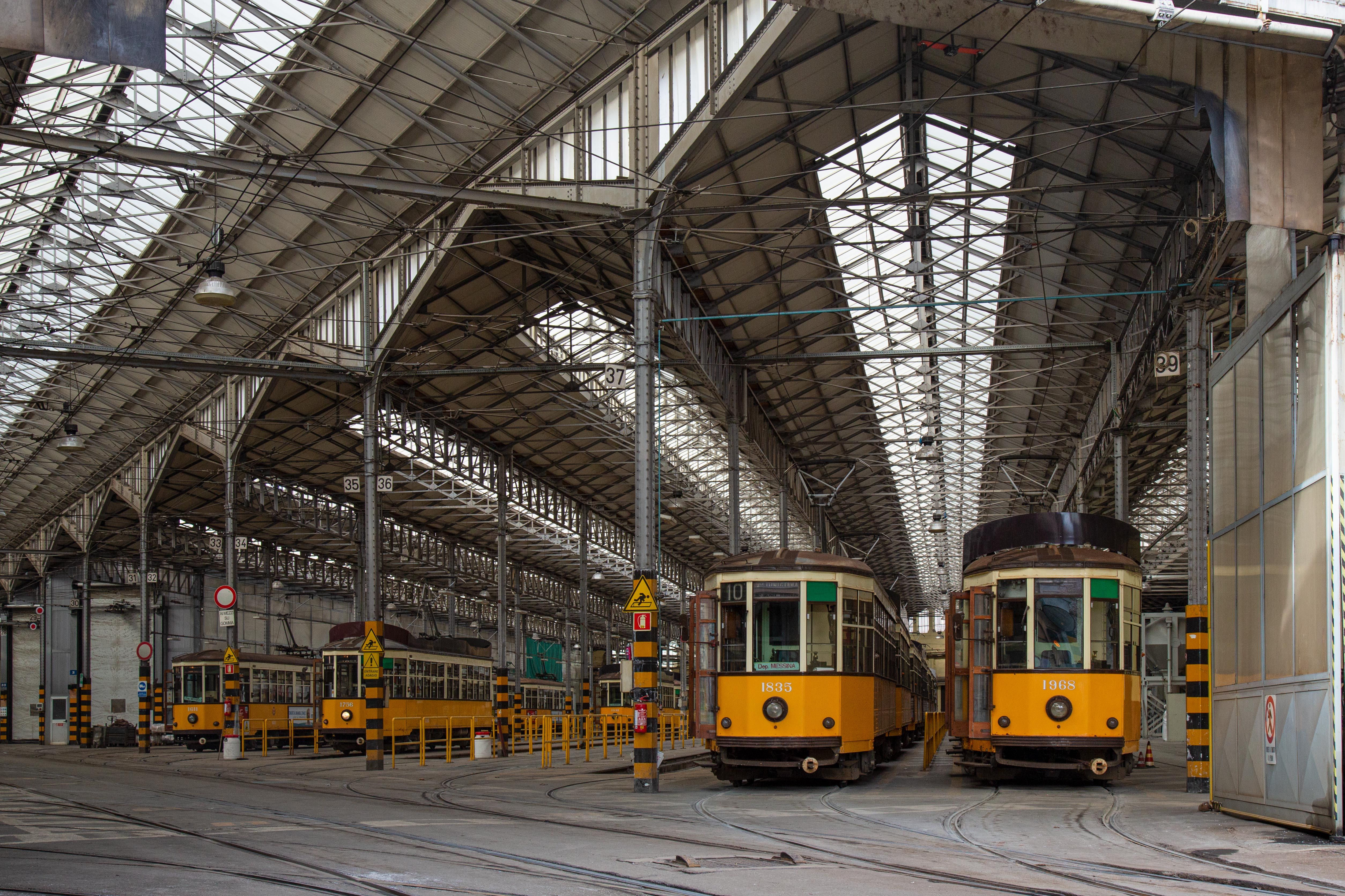 Yellow Trams at Tramway Depot in Milan, Italy · Free Stock Photo