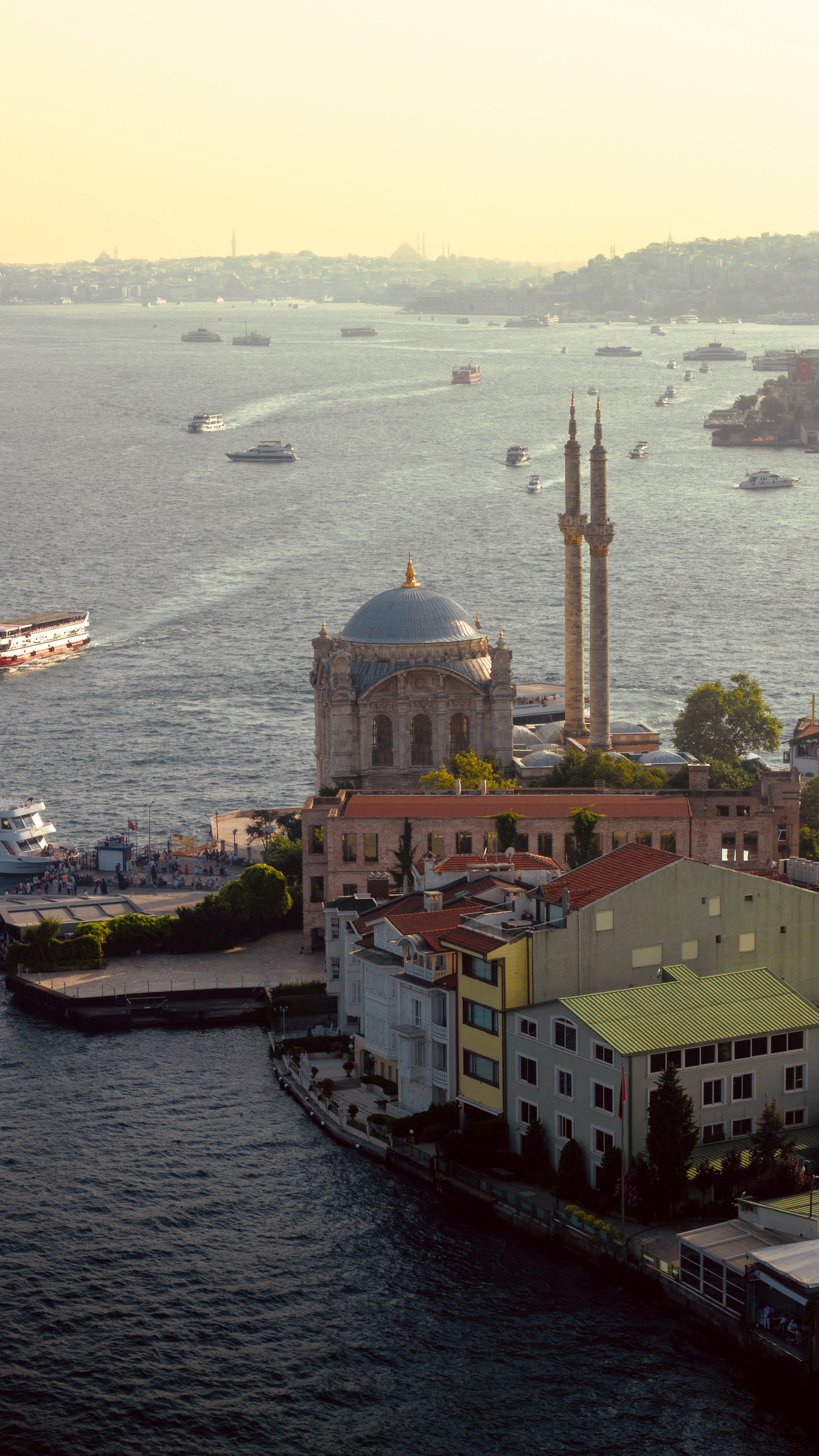 Aerial View of the Ortakoy Mosque on the Shoreline in Istanbul, Turkey ...