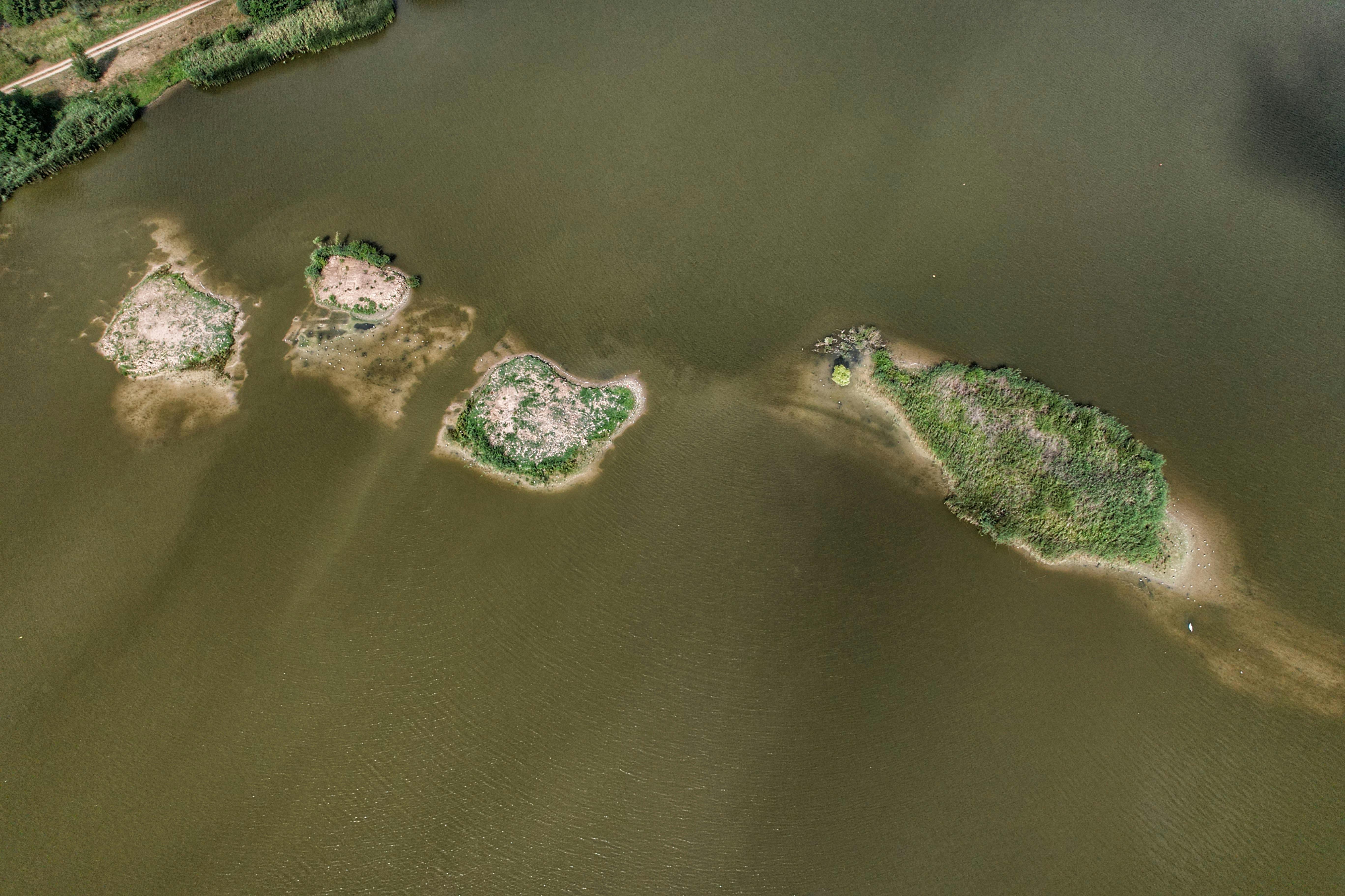 Aerial Photo of Small Islets in a Lake · Free Stock Photo