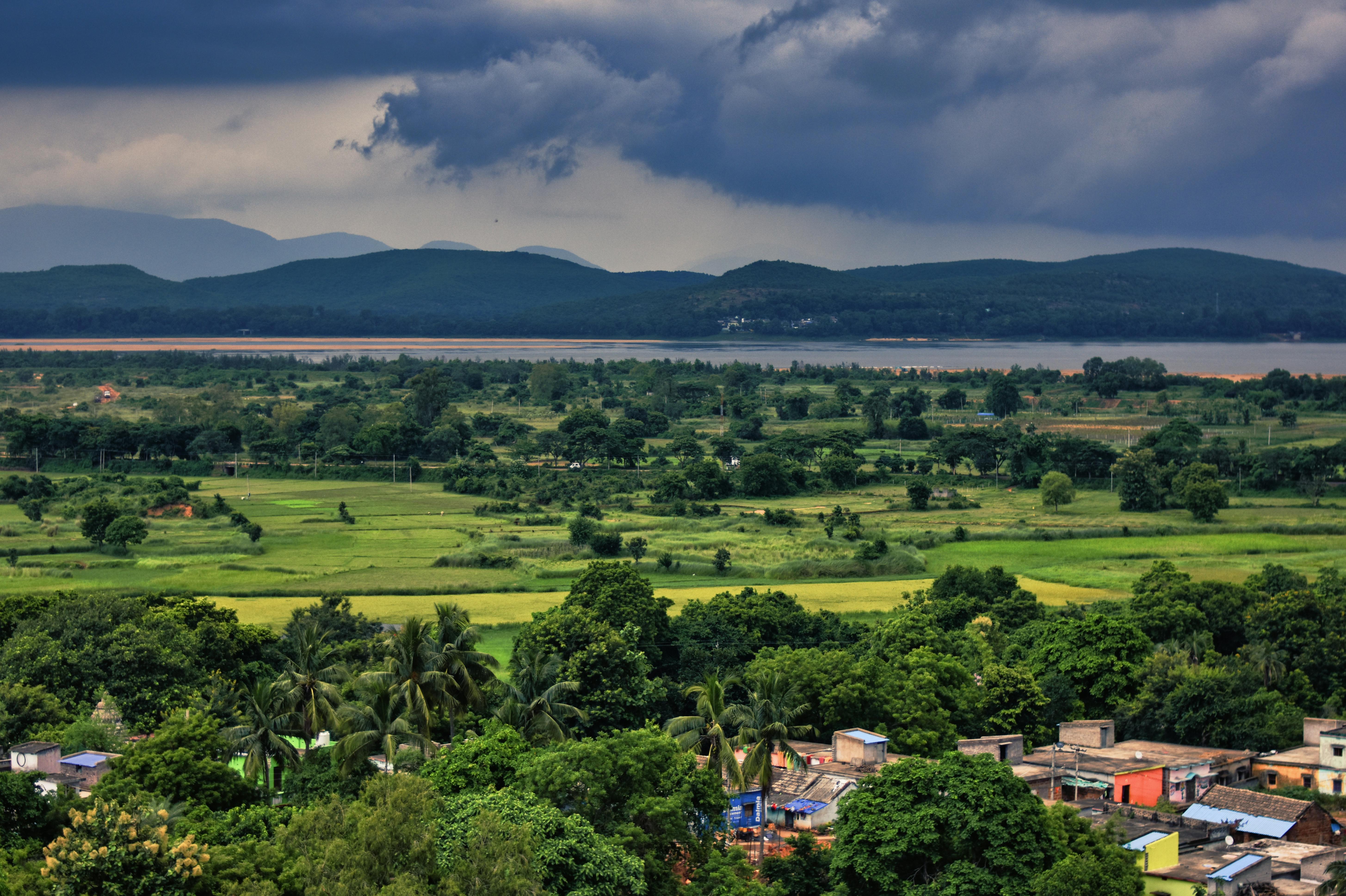 Scenic Panorama with River Cascade and a Distant Tepui Mountain ...