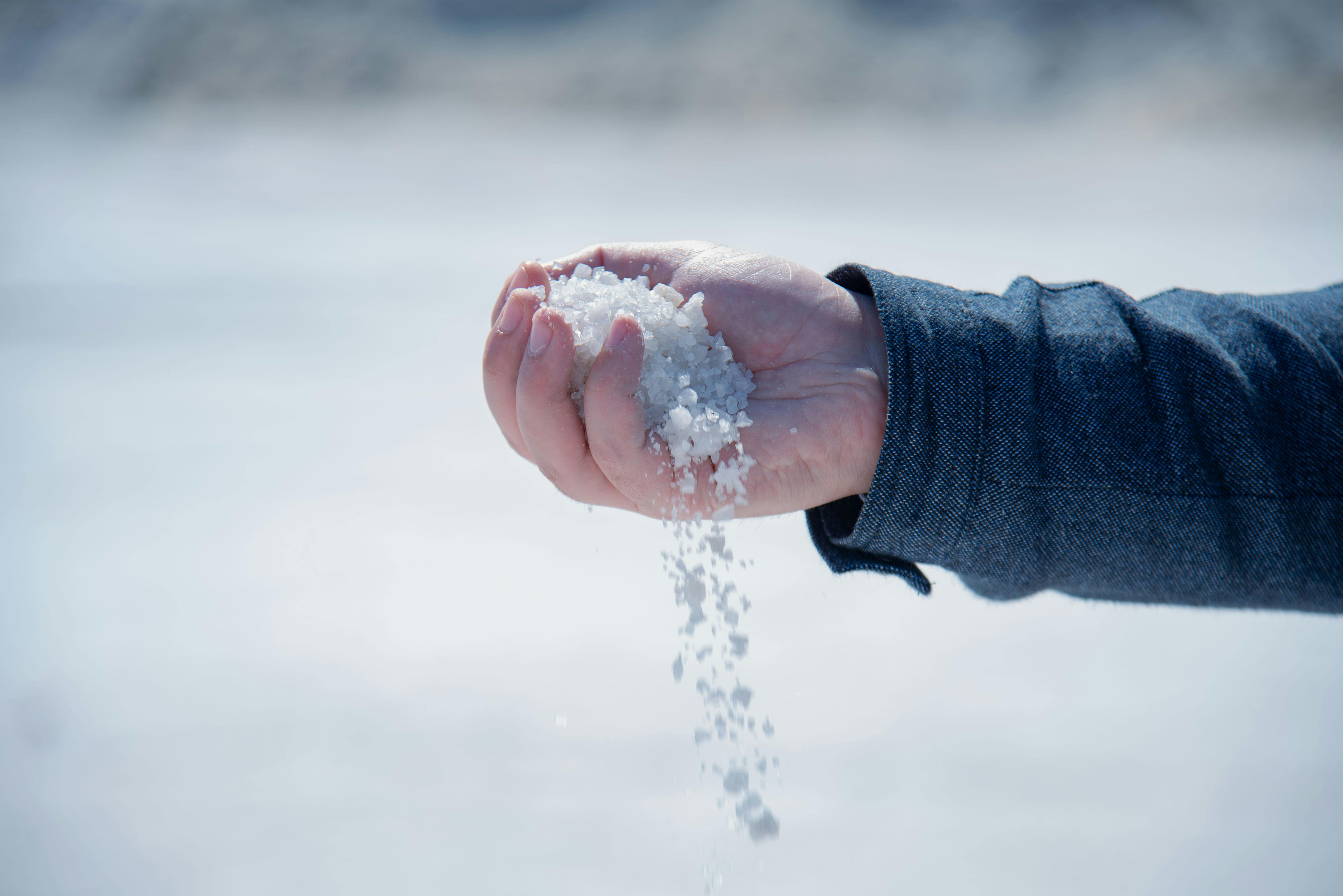 Thick Grains of Salt in Hand · Free Stock Photo