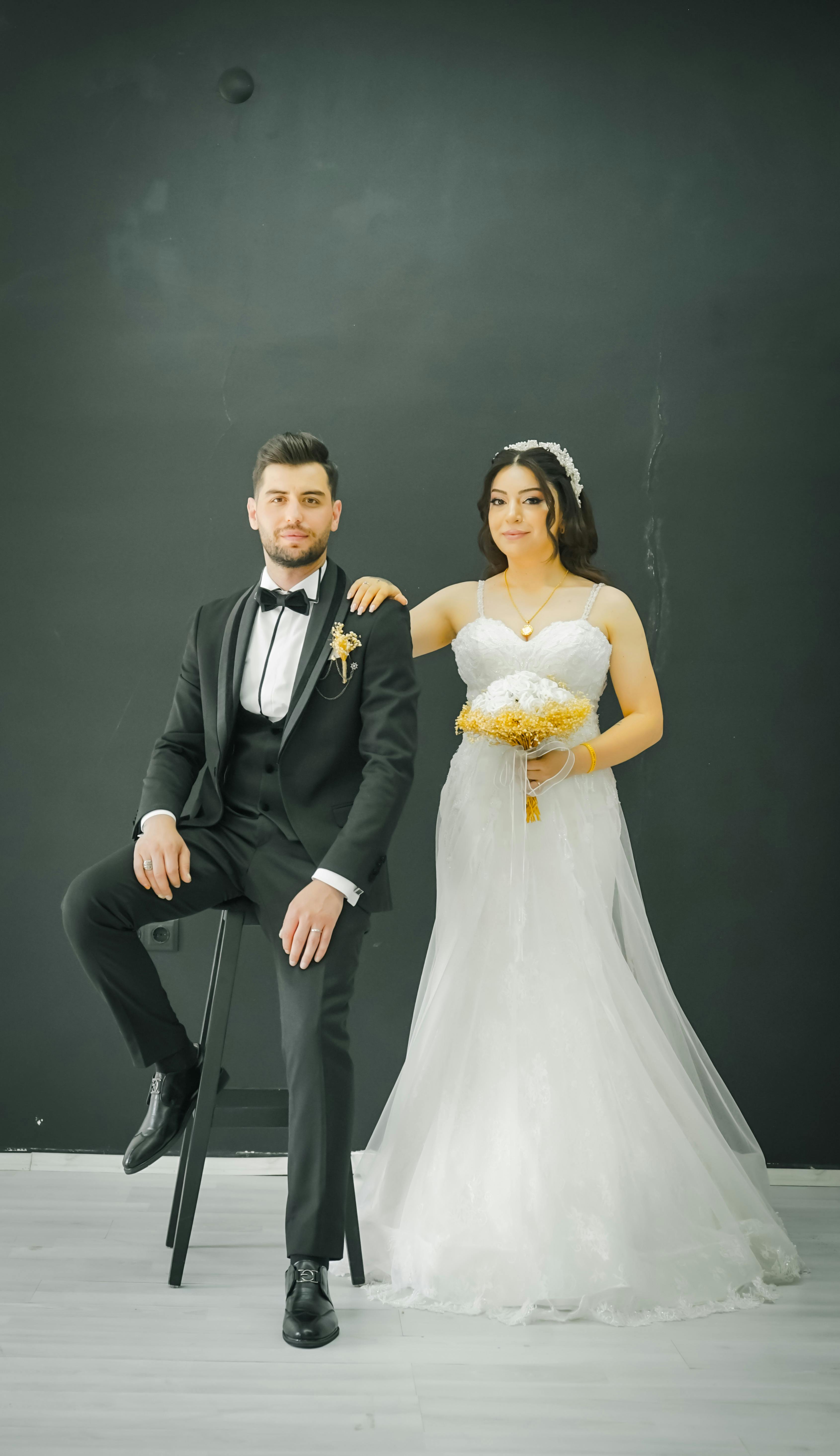 Little bride and groom in bright hall · Free Stock Photo