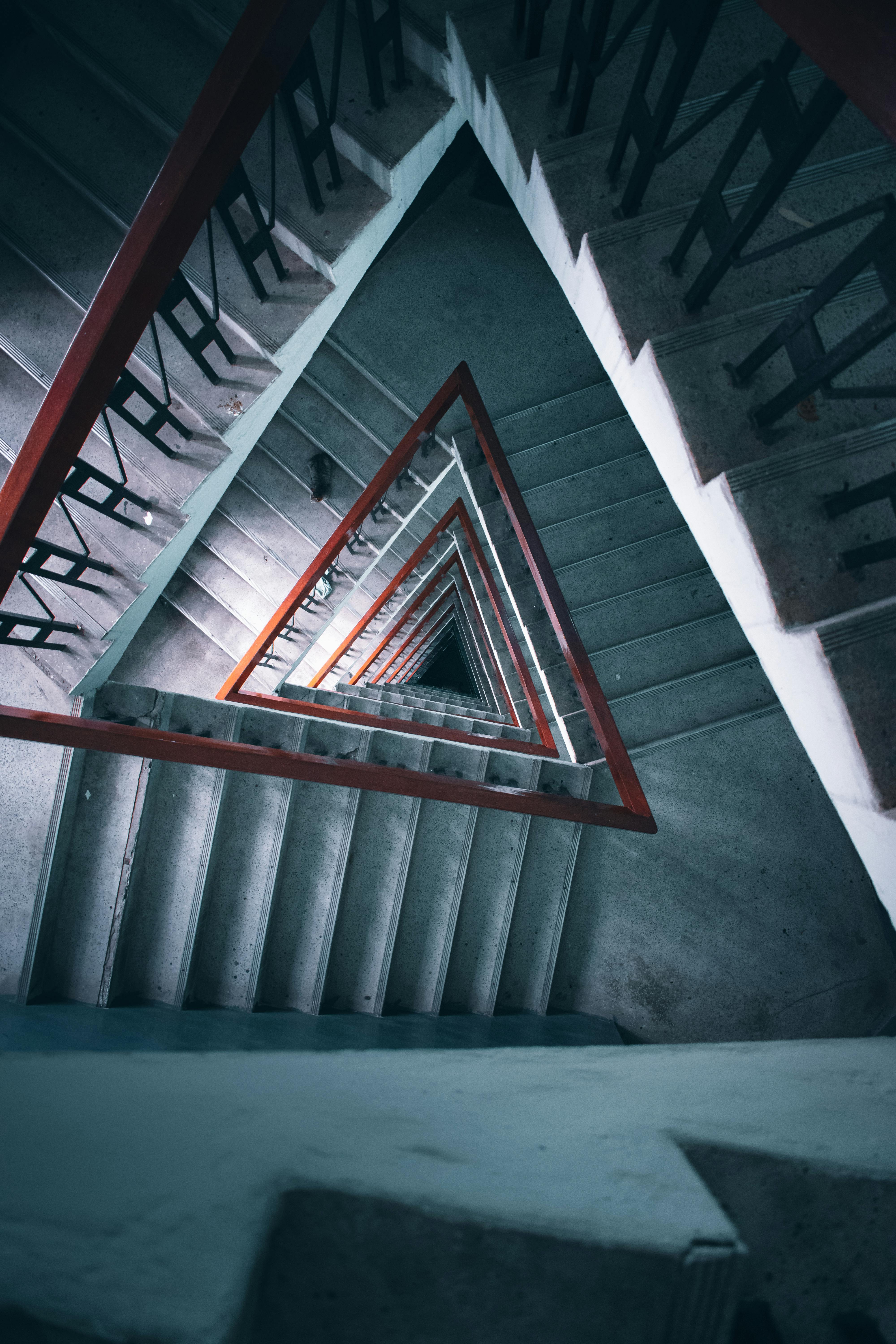 Triangular Staircase with Red Handrail · Free Stock Photo