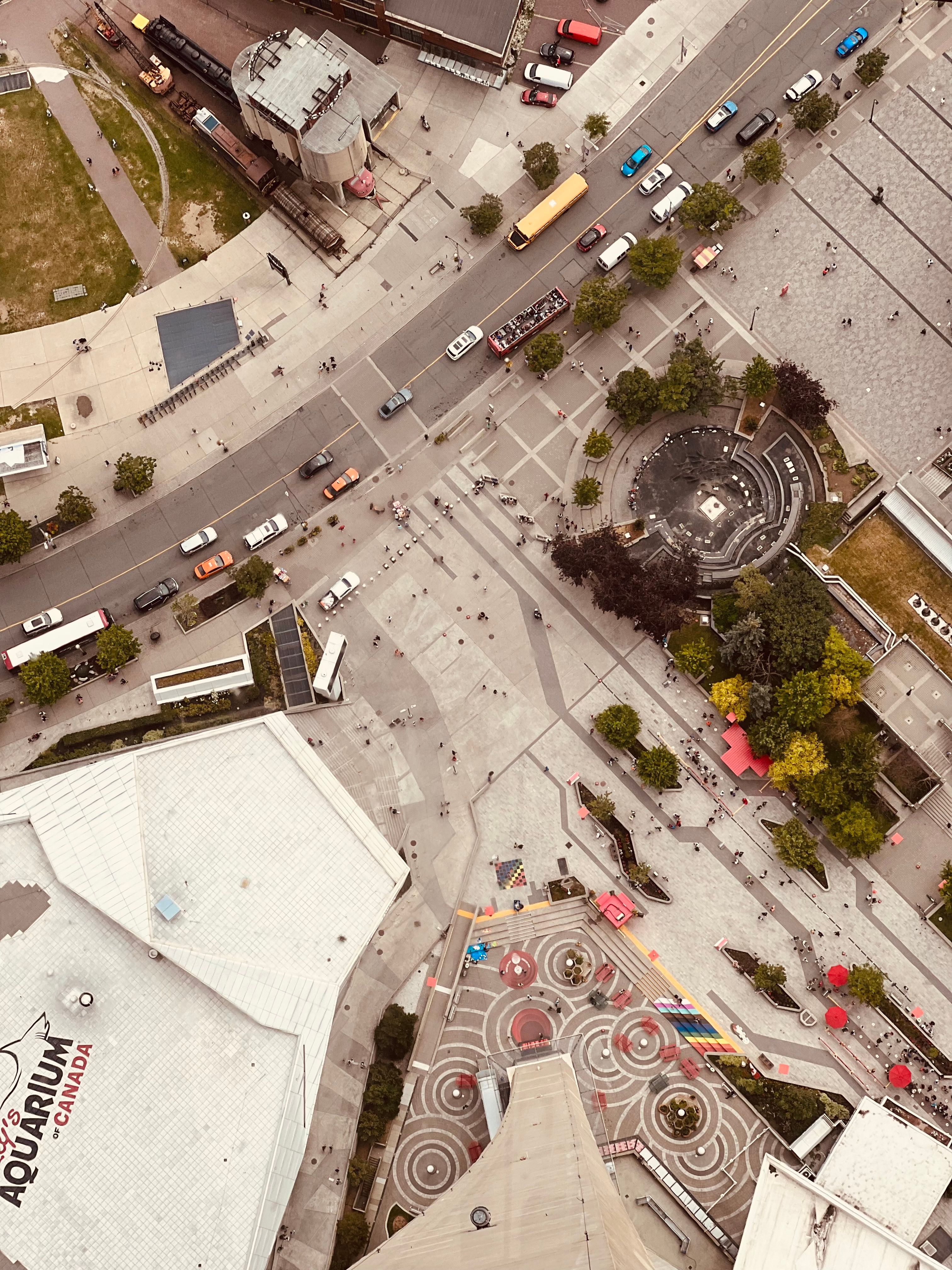 An aerial view of a city street with cars · Free Stock Photo