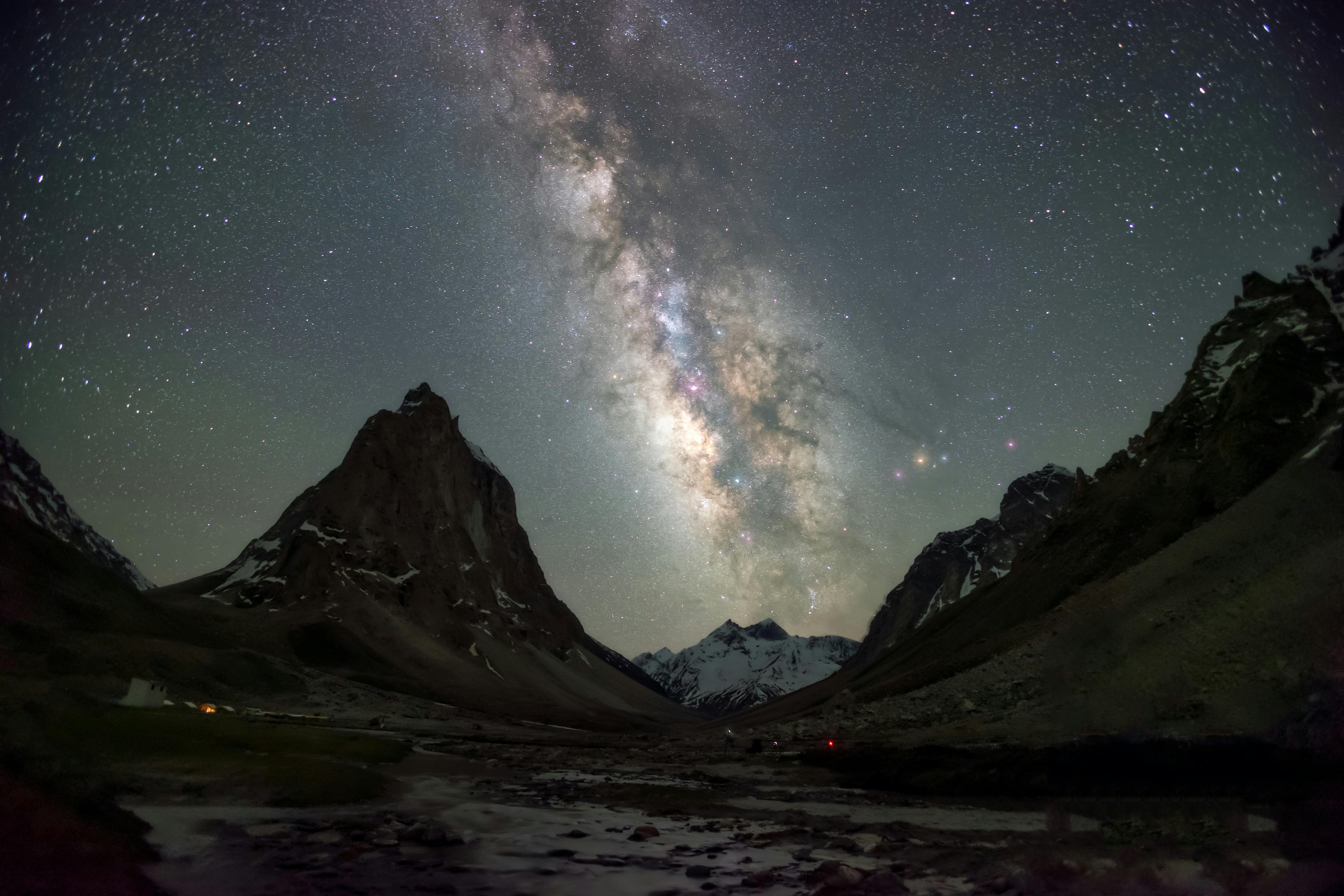 night view of gonbo rongjon mountain in zanskar valley in Ladakh region ...