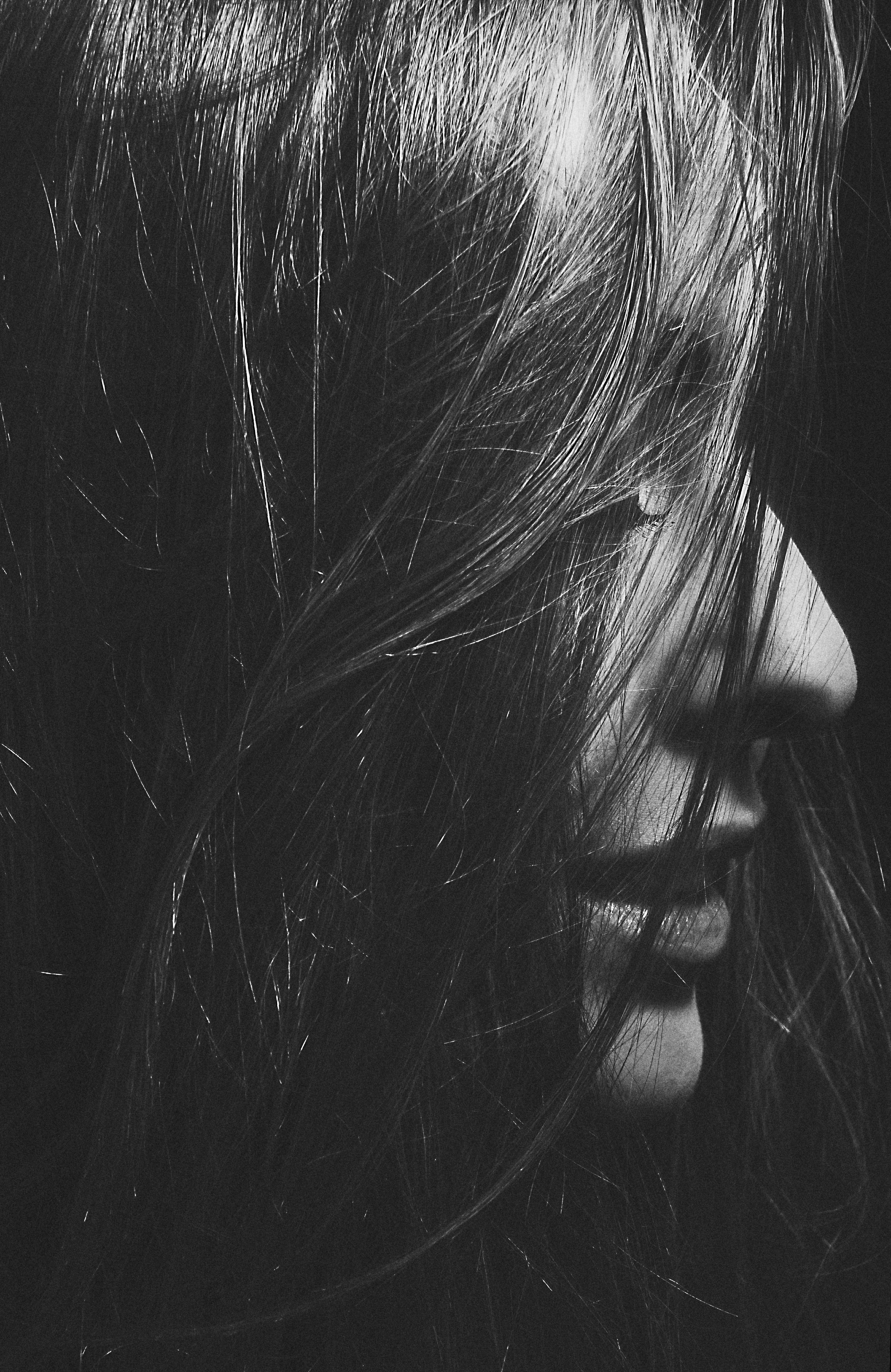 Hair Covering the Face of a Woman · Free Stock Photo