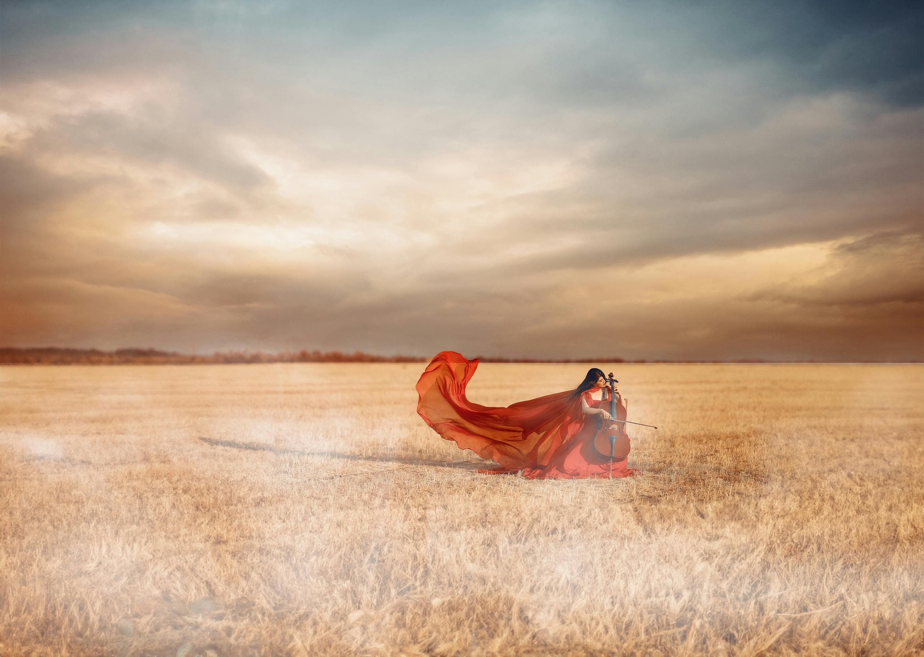 Elegant Woman Playing a Cello on a Field · Free Stock Photo