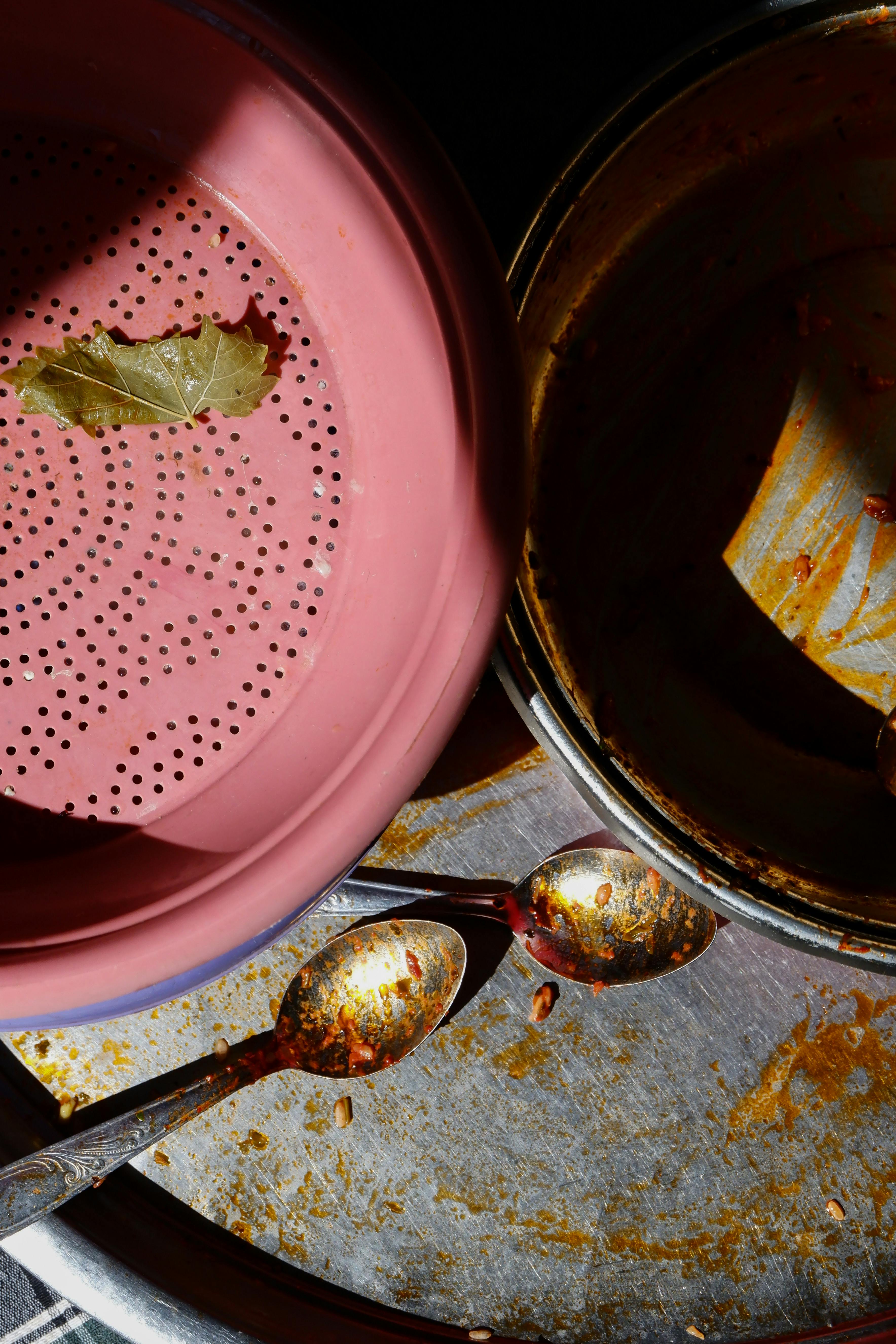Top View Dirty Pot, Spoons and a Strainer · Free Stock Photo