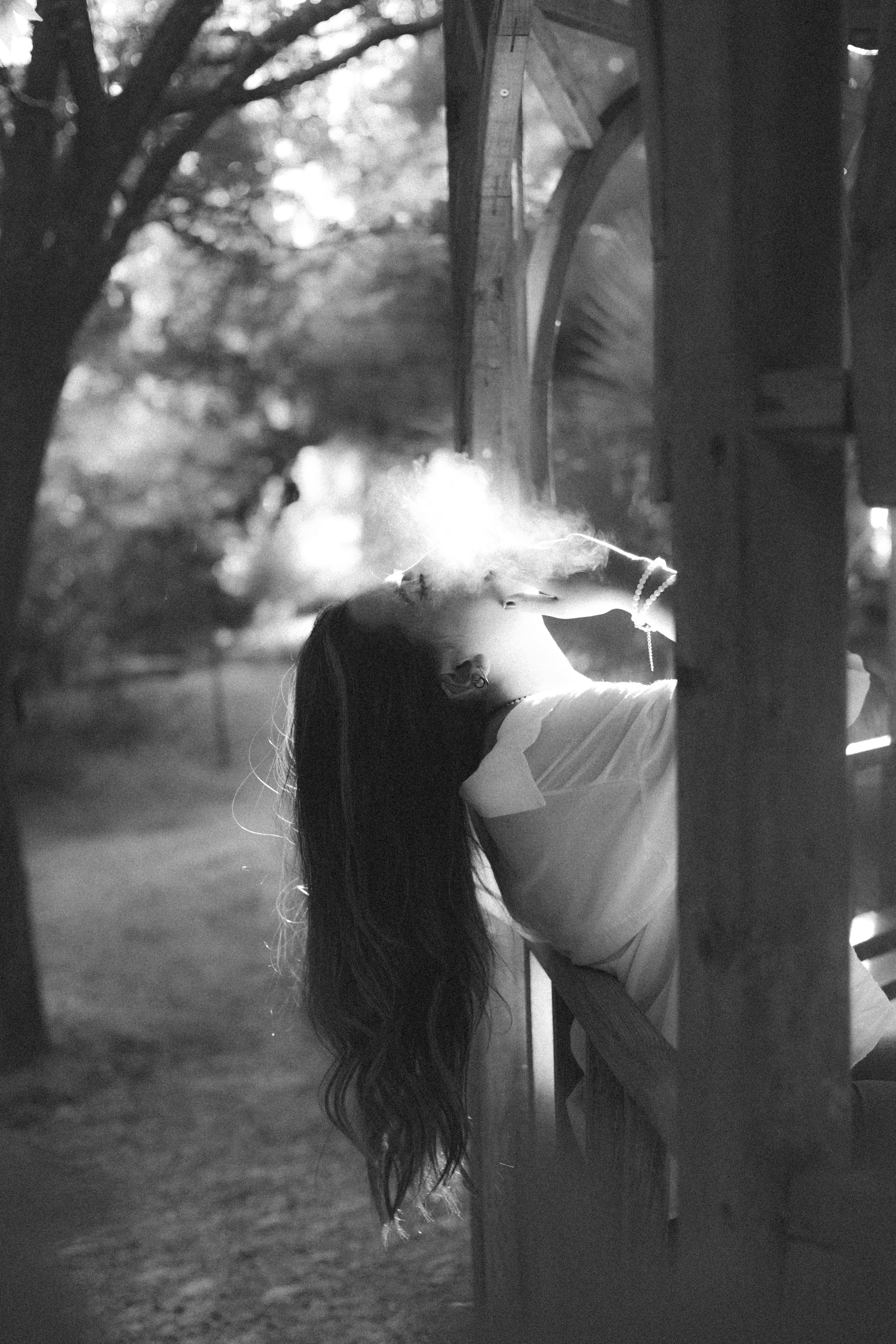 Woman Sitting with her Head Tilted Back and Smoking a Cigarette · Free ...