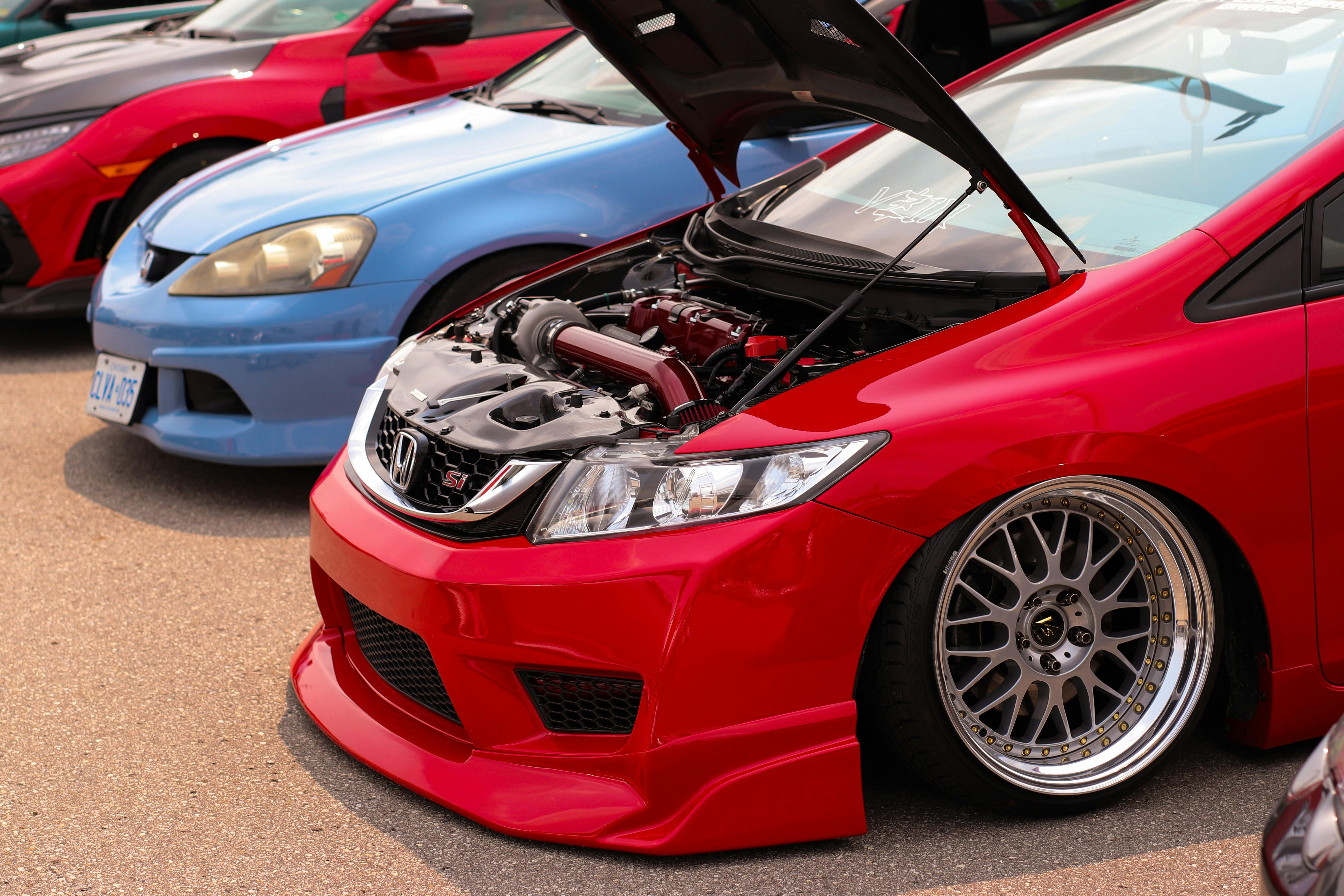 A Blue Honda Civic Type R with a Raised Hood · Free Stock Photo