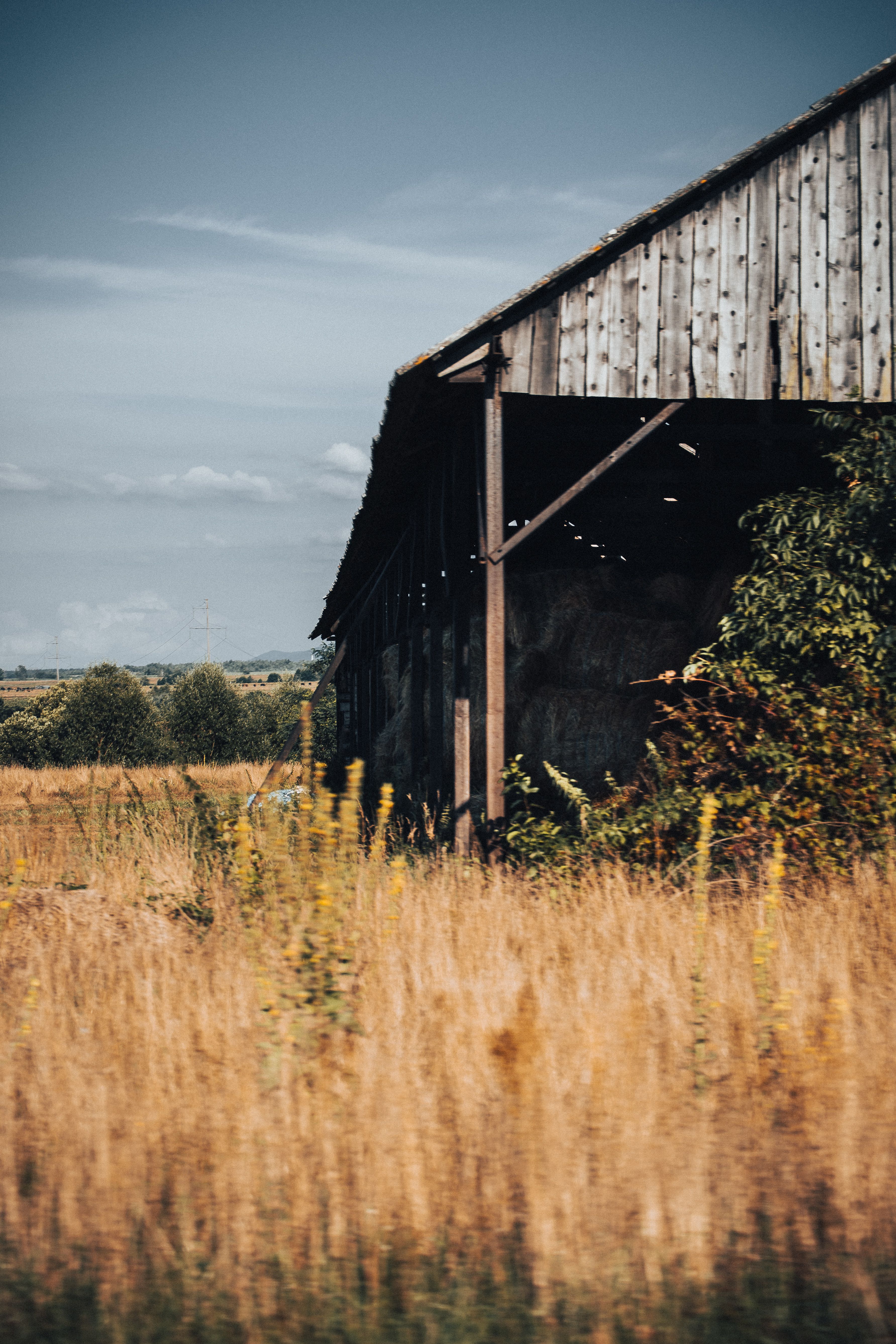 A Dry Grass Field and an Abandoned Building · Free Stock Photo