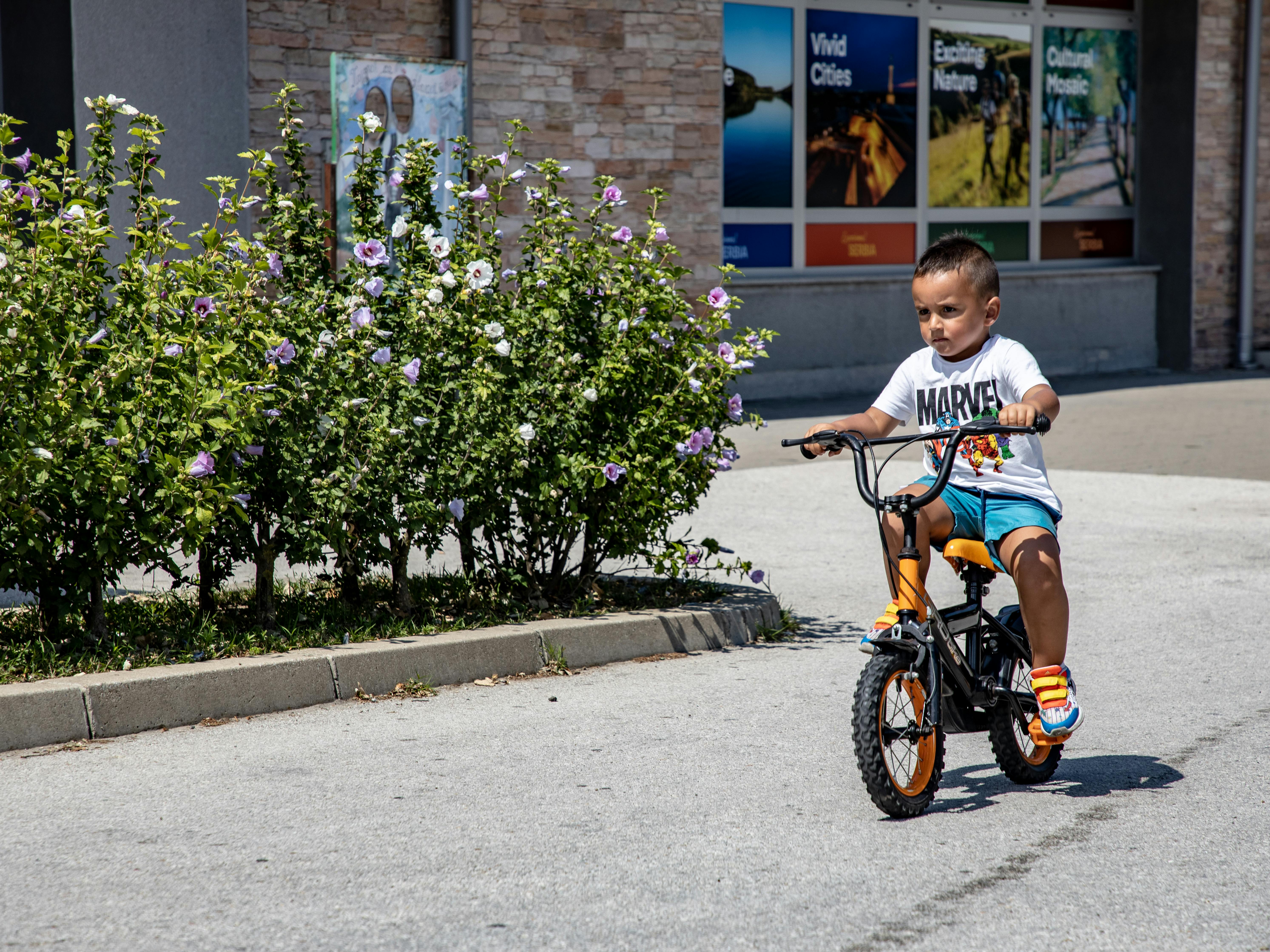 Boy In Black Long Sleeved Shirt Riding Orange Bicycle · Free Stock Photo