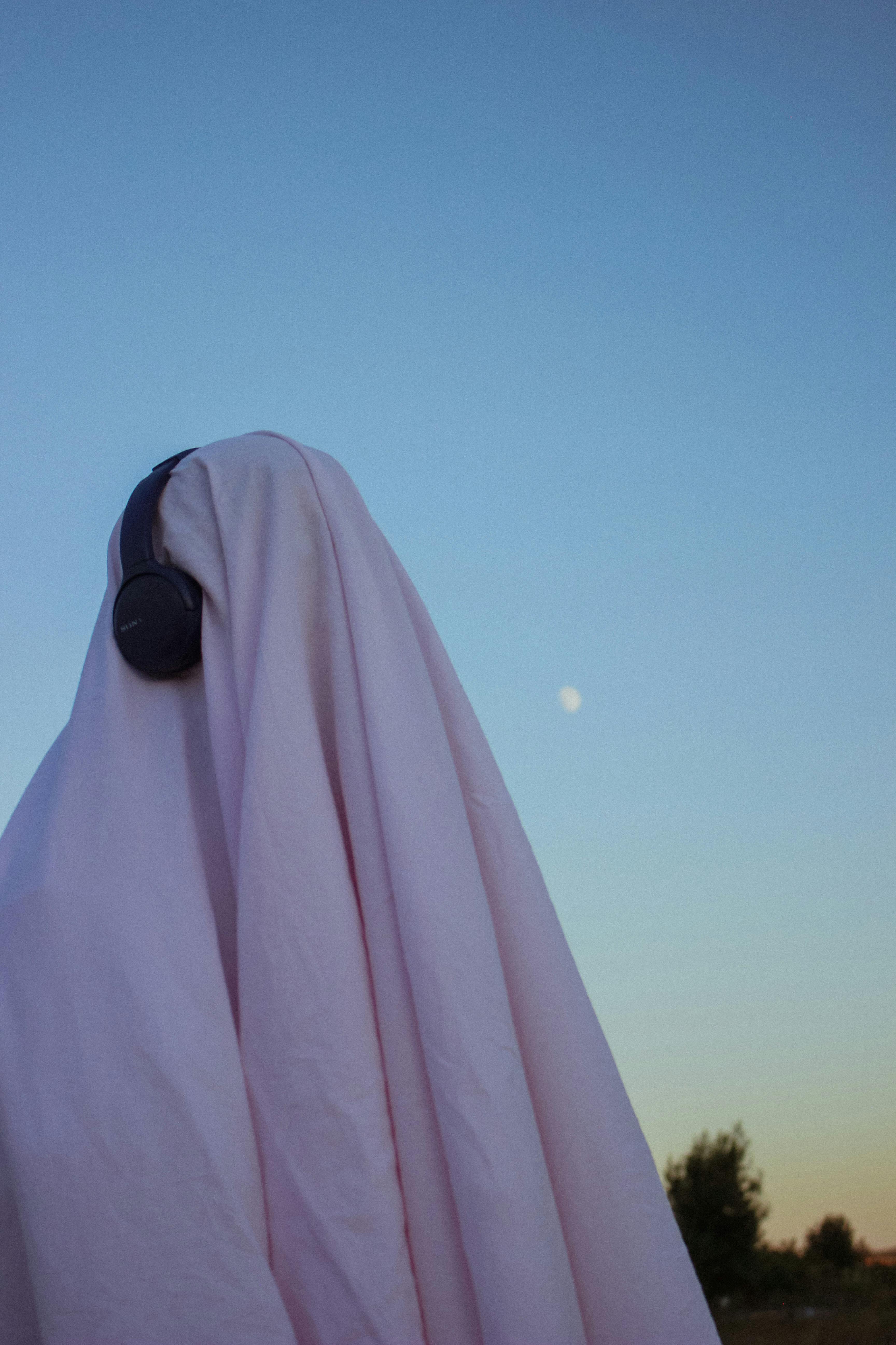 Person in Ghost Costume in Black and White · Free Stock Photo