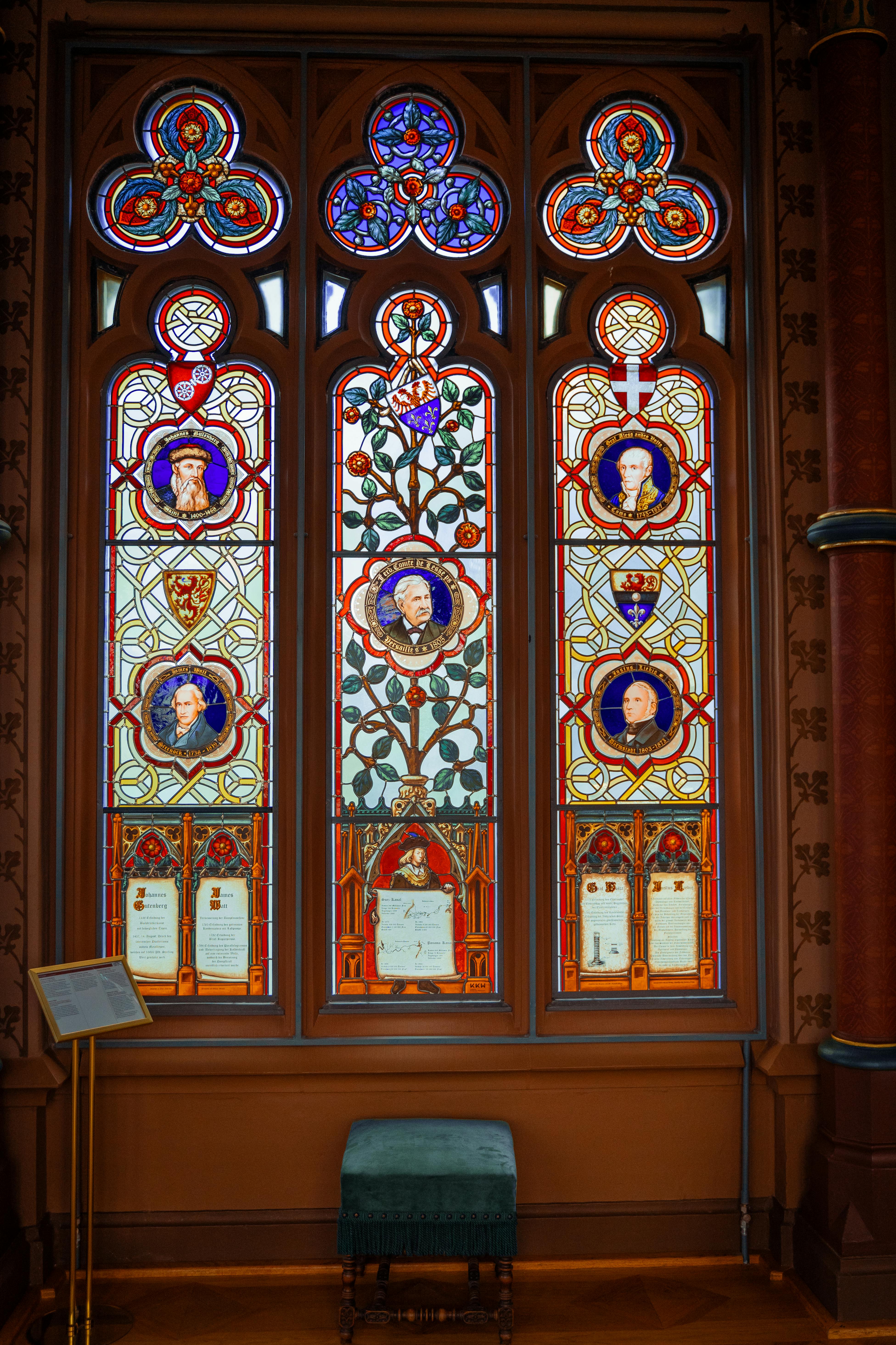View of Stained Glass Windows in the Drachenburg Castle in Konigswinter ...