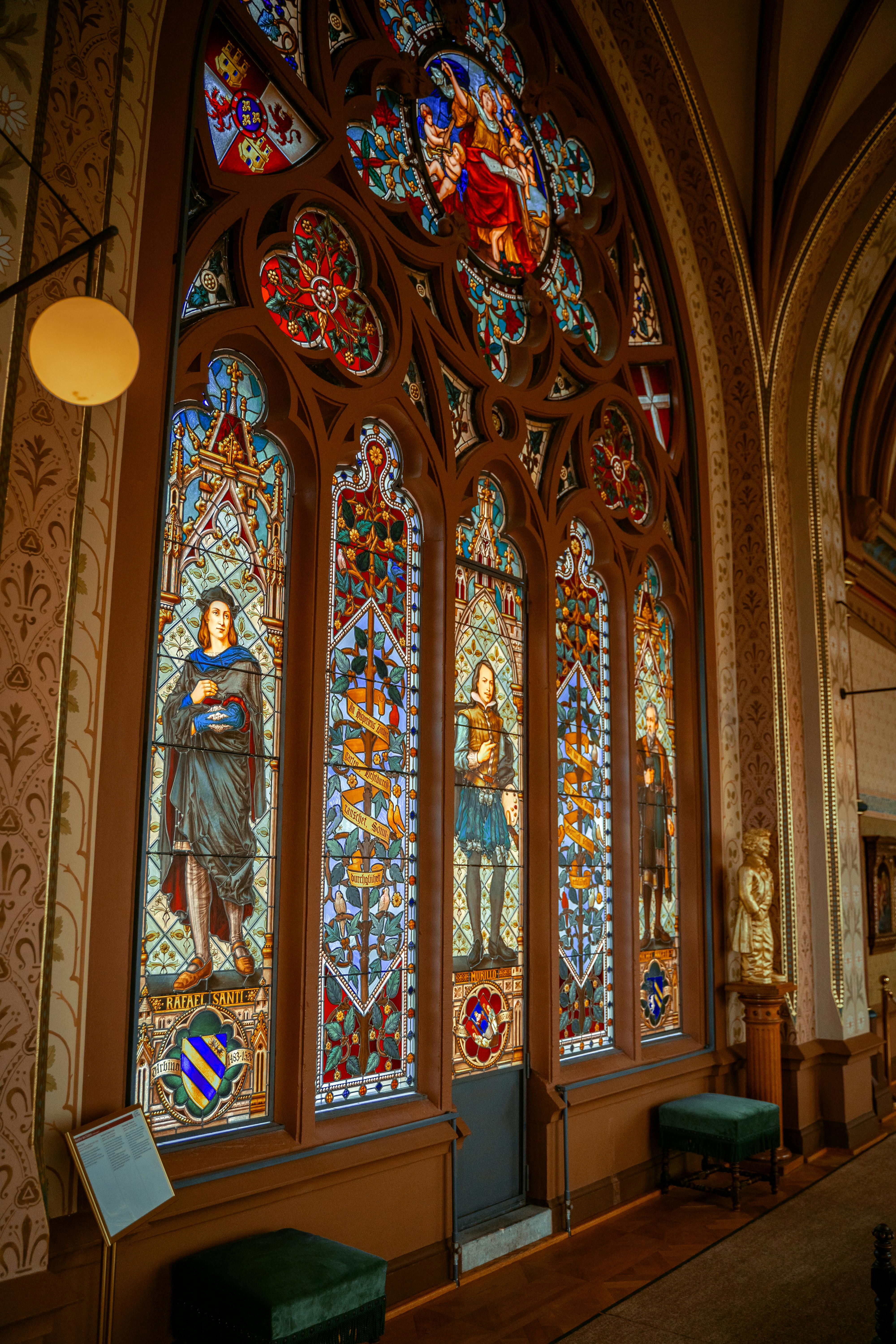 View of Stained Glass Windows in the Drachenburg Castle in Konigswinter ...