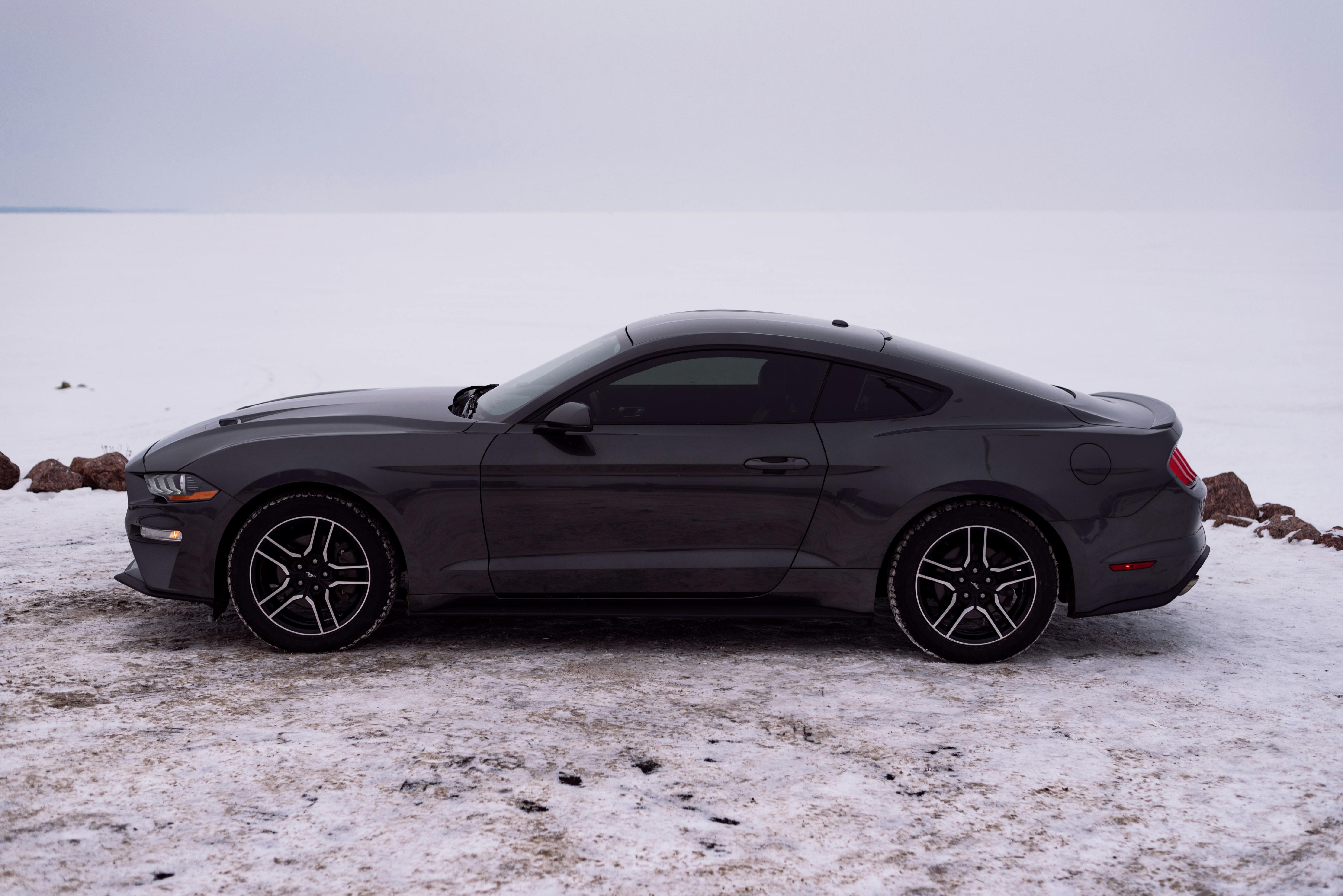 Shiny Ford Mustang Sports Car at a Snow Covered Parking Lot · Free ...