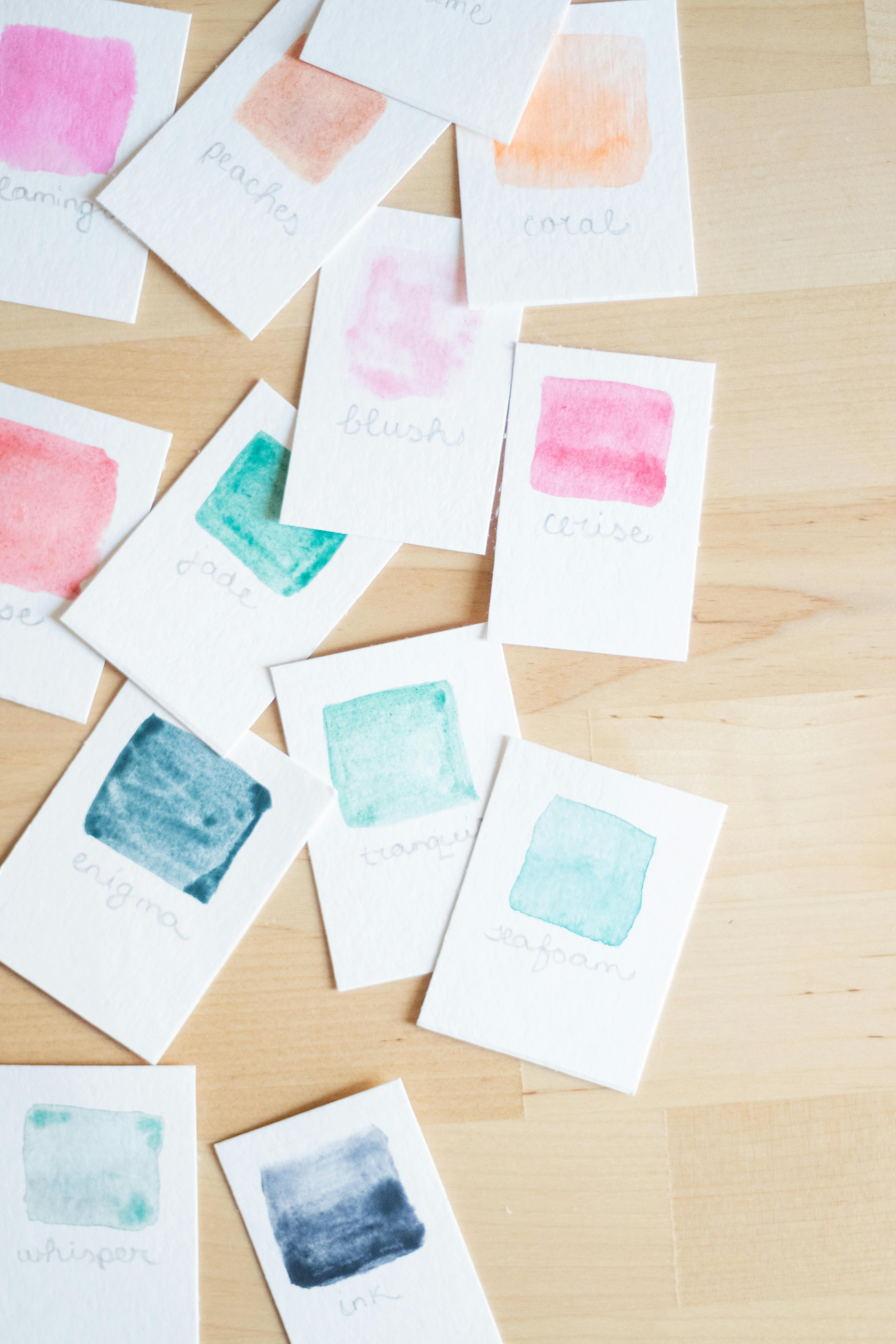 Watercolor cards with different colors on them · Free Stock Photo