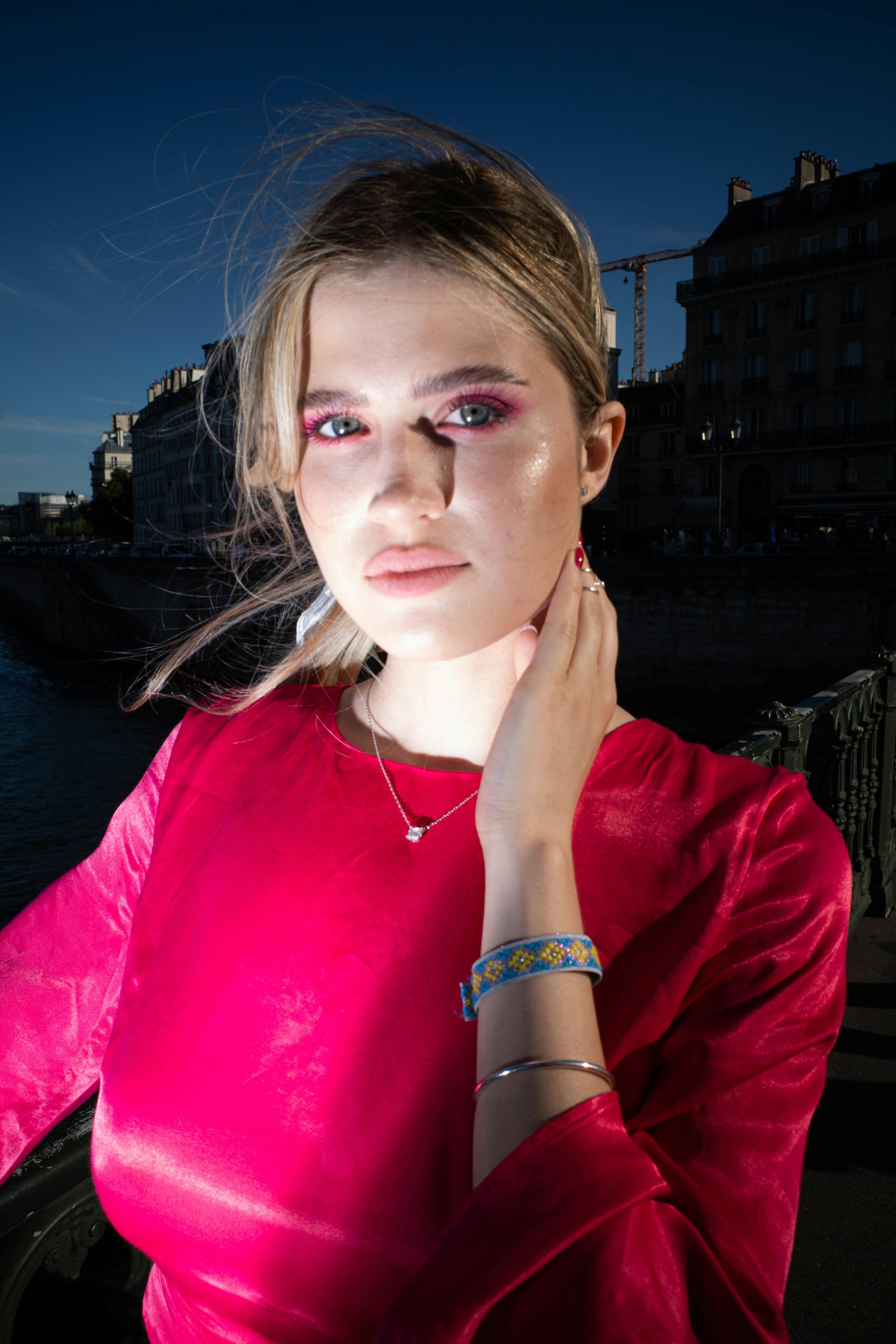 Woman in Red Dress and Red Eyes Shadow · Free Stock Photo