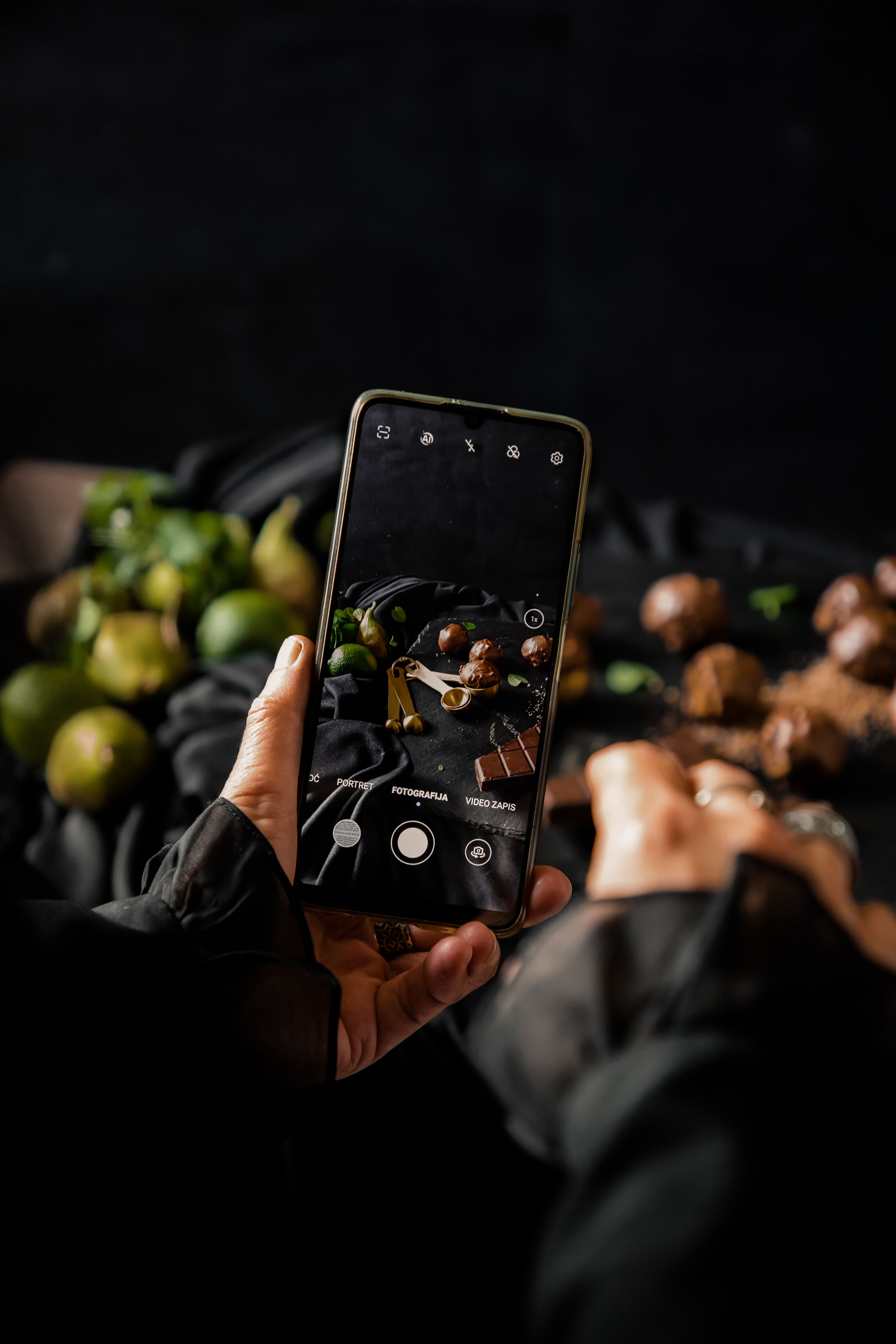 Still Life of Food on Smartphone Screen · Free Stock Photo