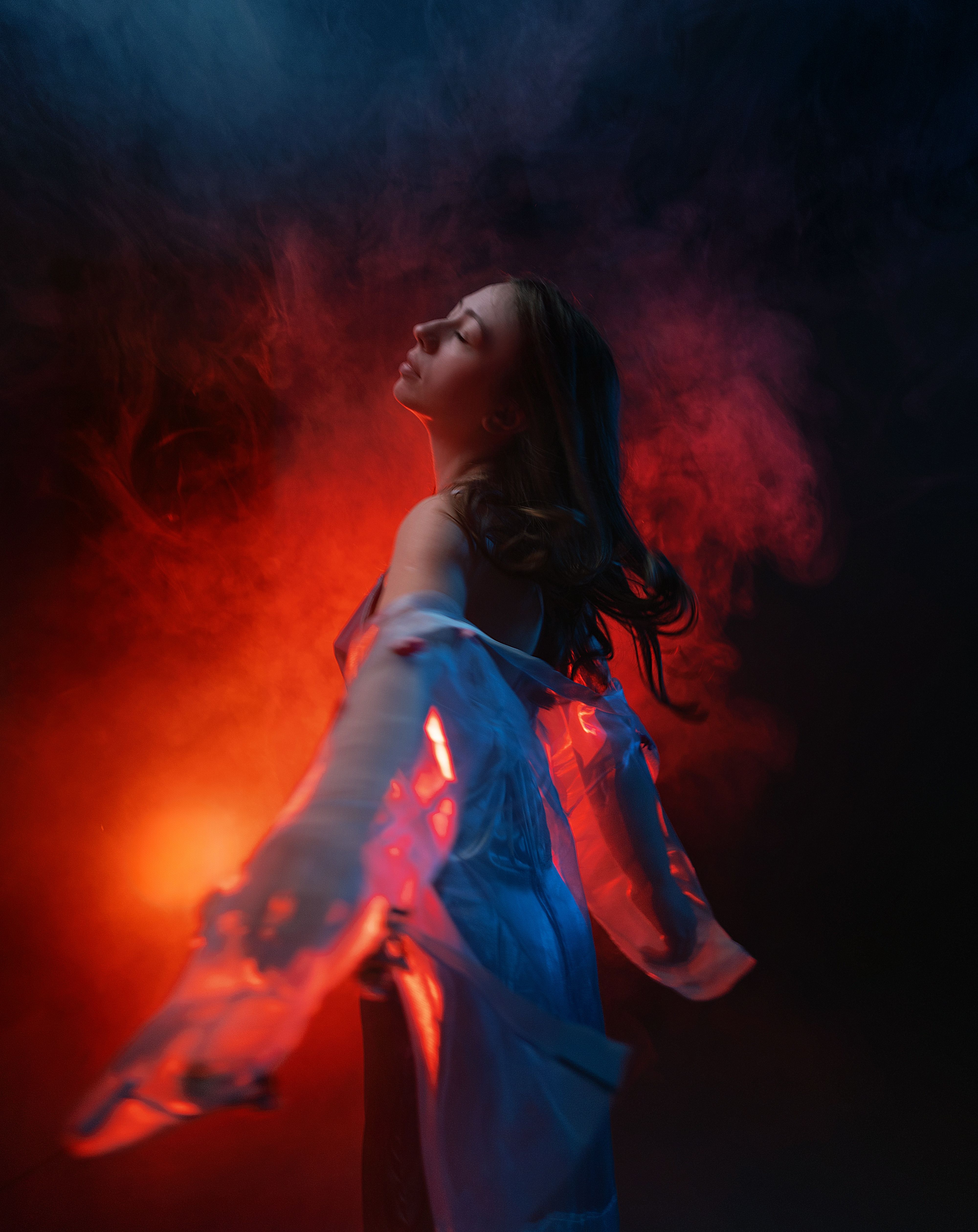 Woman Standing in Smoke and Red Light · Free Stock Photo