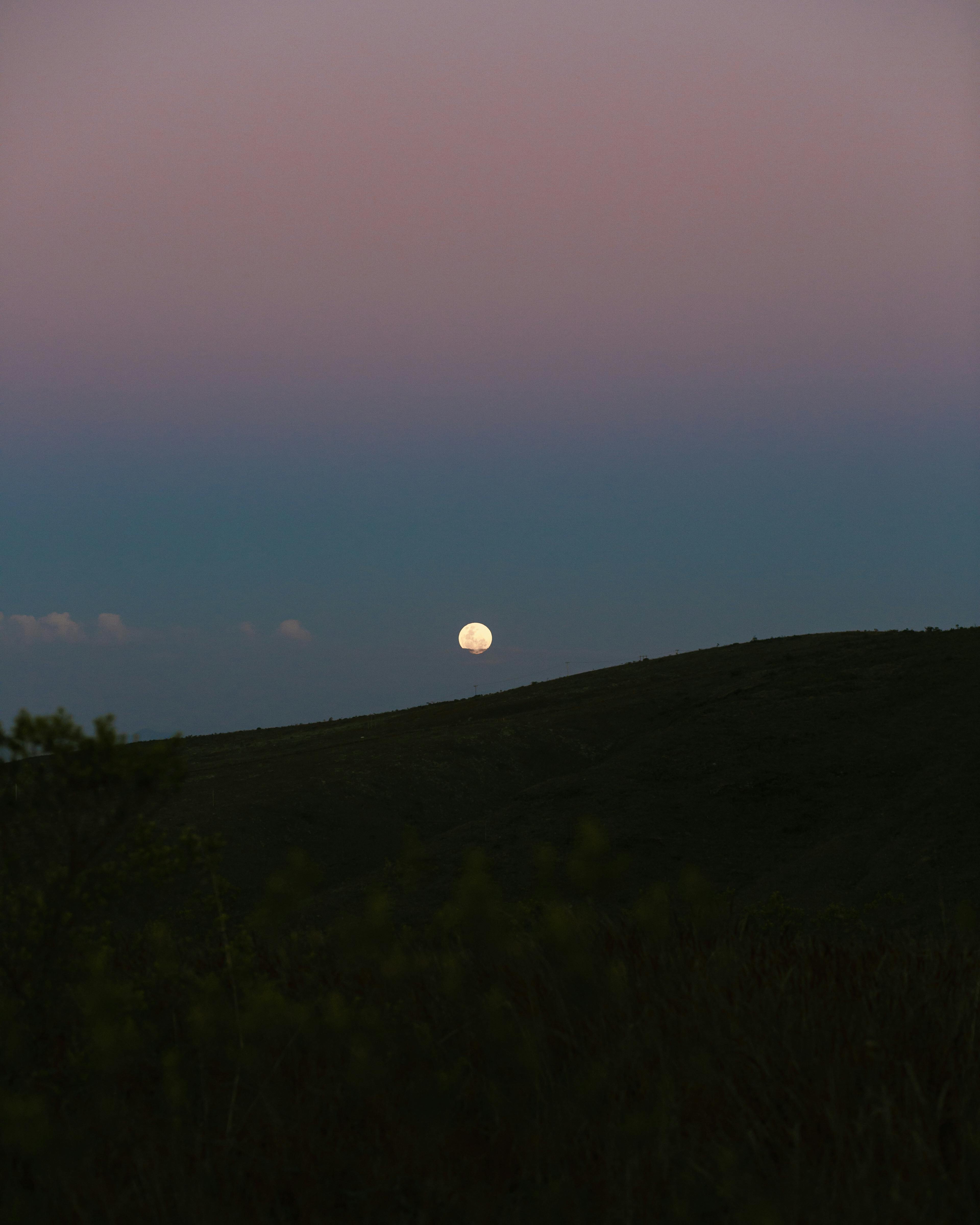 Moon Rising over a Hill at Dusk · Free Stock Photo