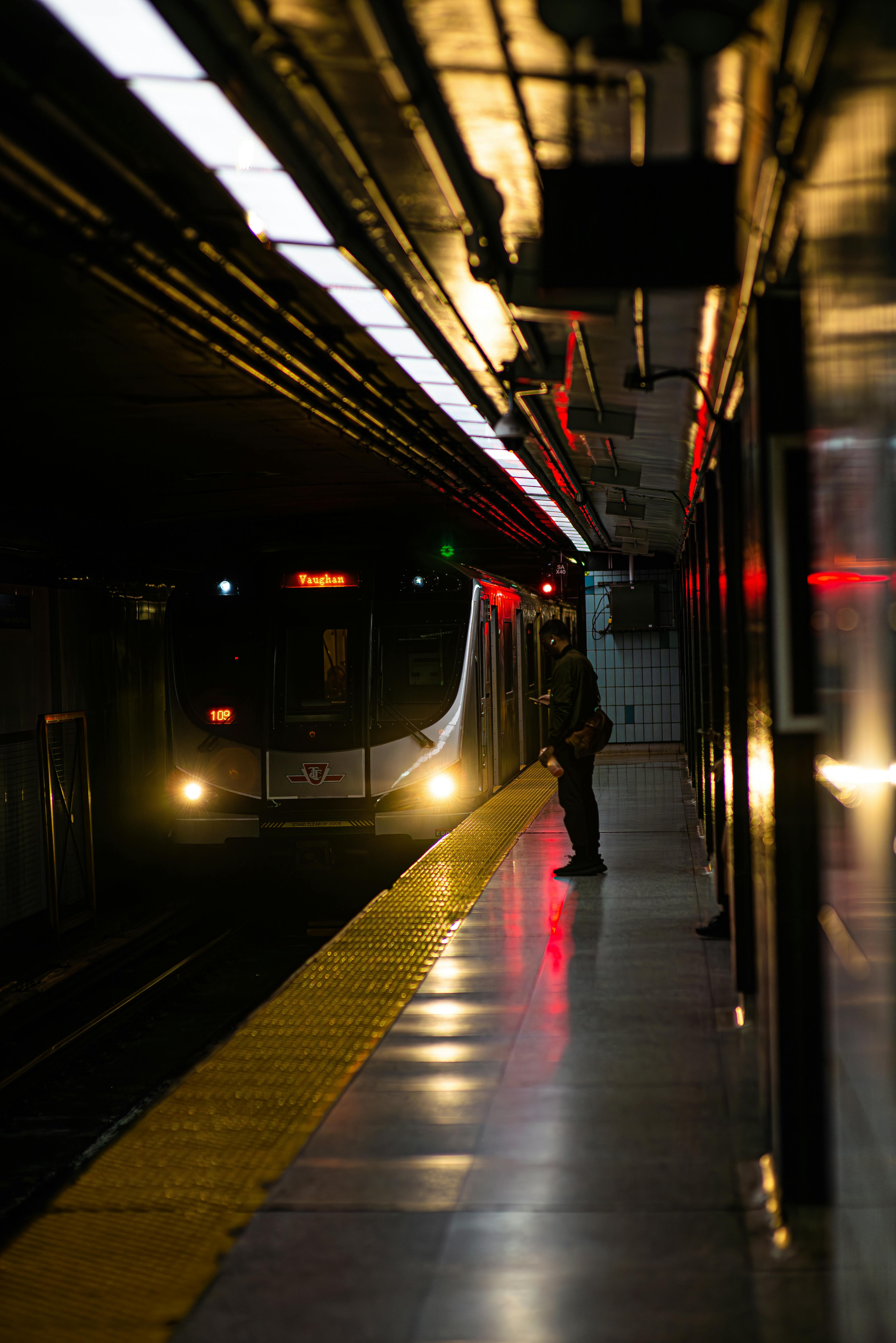 Painted glass windows in modern subway station · Free Stock Photo