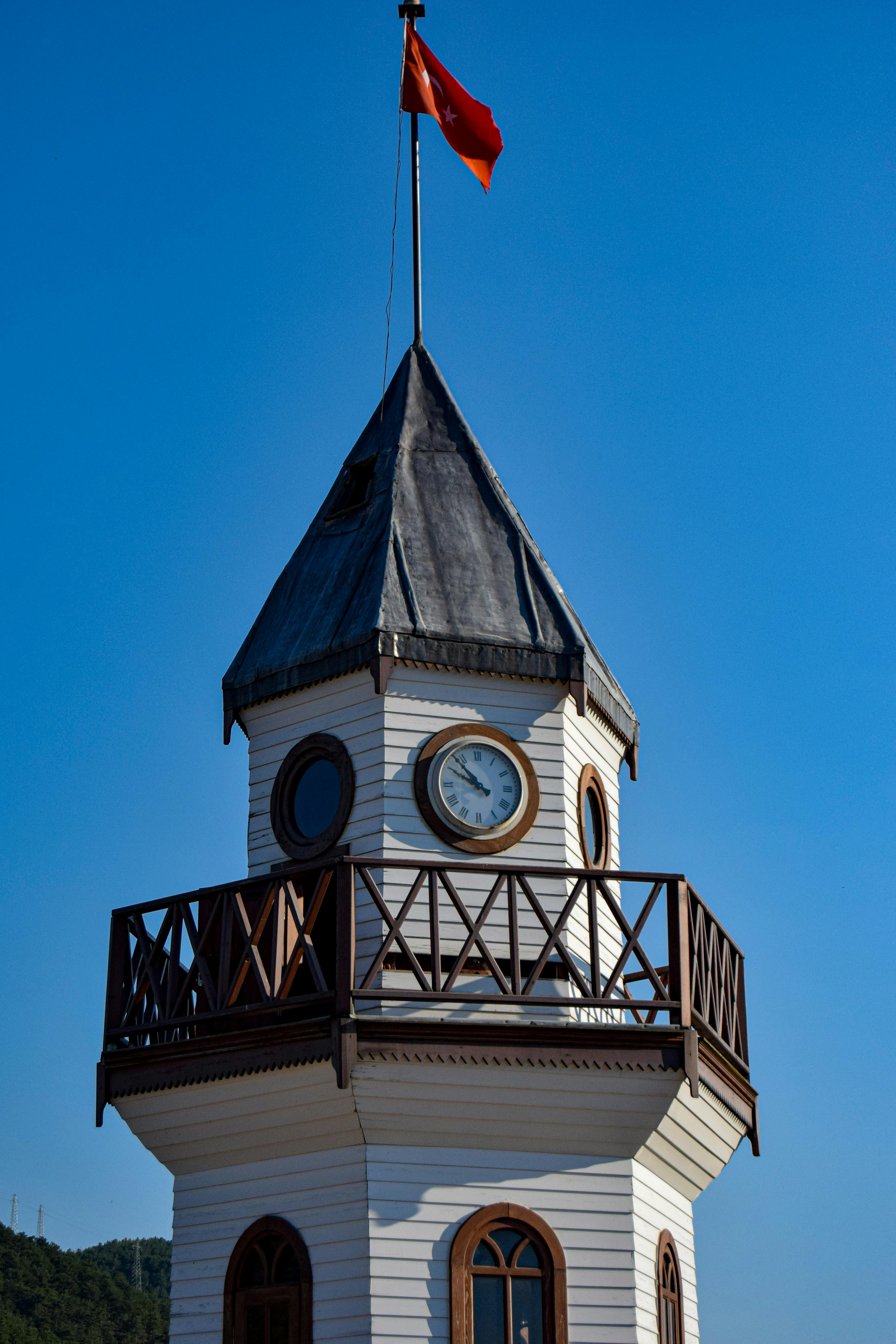 Close-up of a Clock Tower with a Turkish Flag · Free Stock Photo