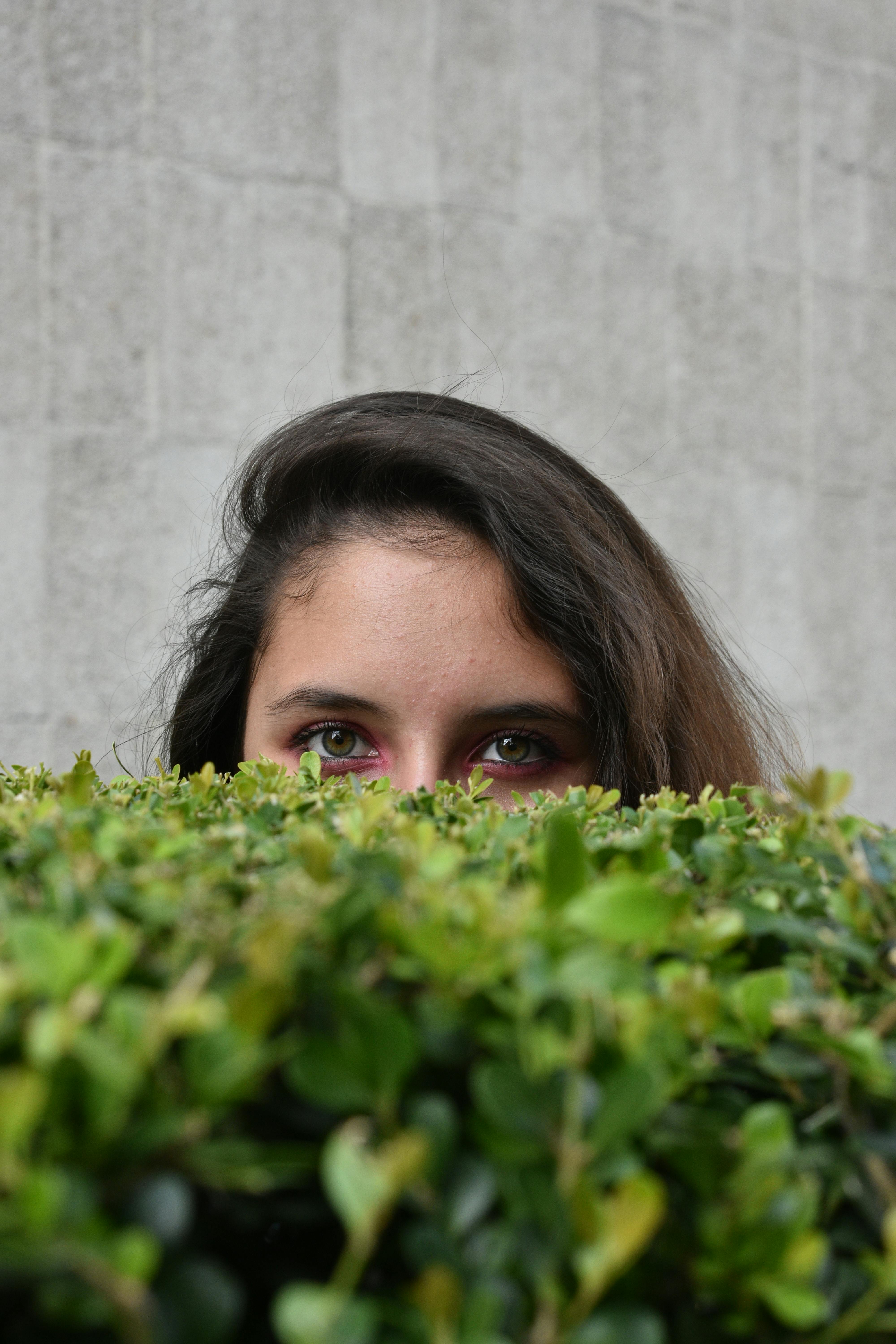 Woman Hidden behind Hedge · Free Stock Photo