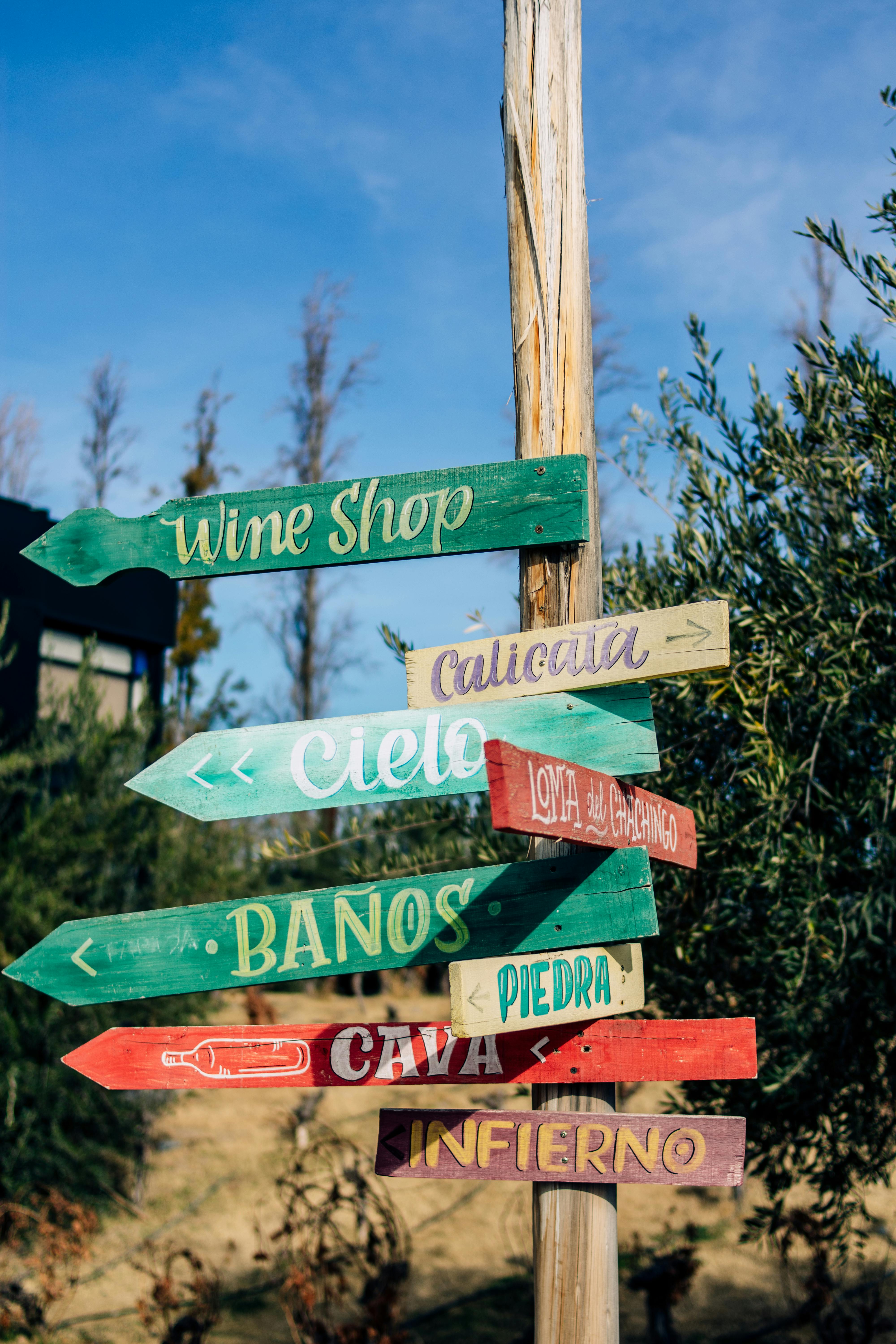 Colorful Direction Signs on a Wooden Pole · Free Stock Photo